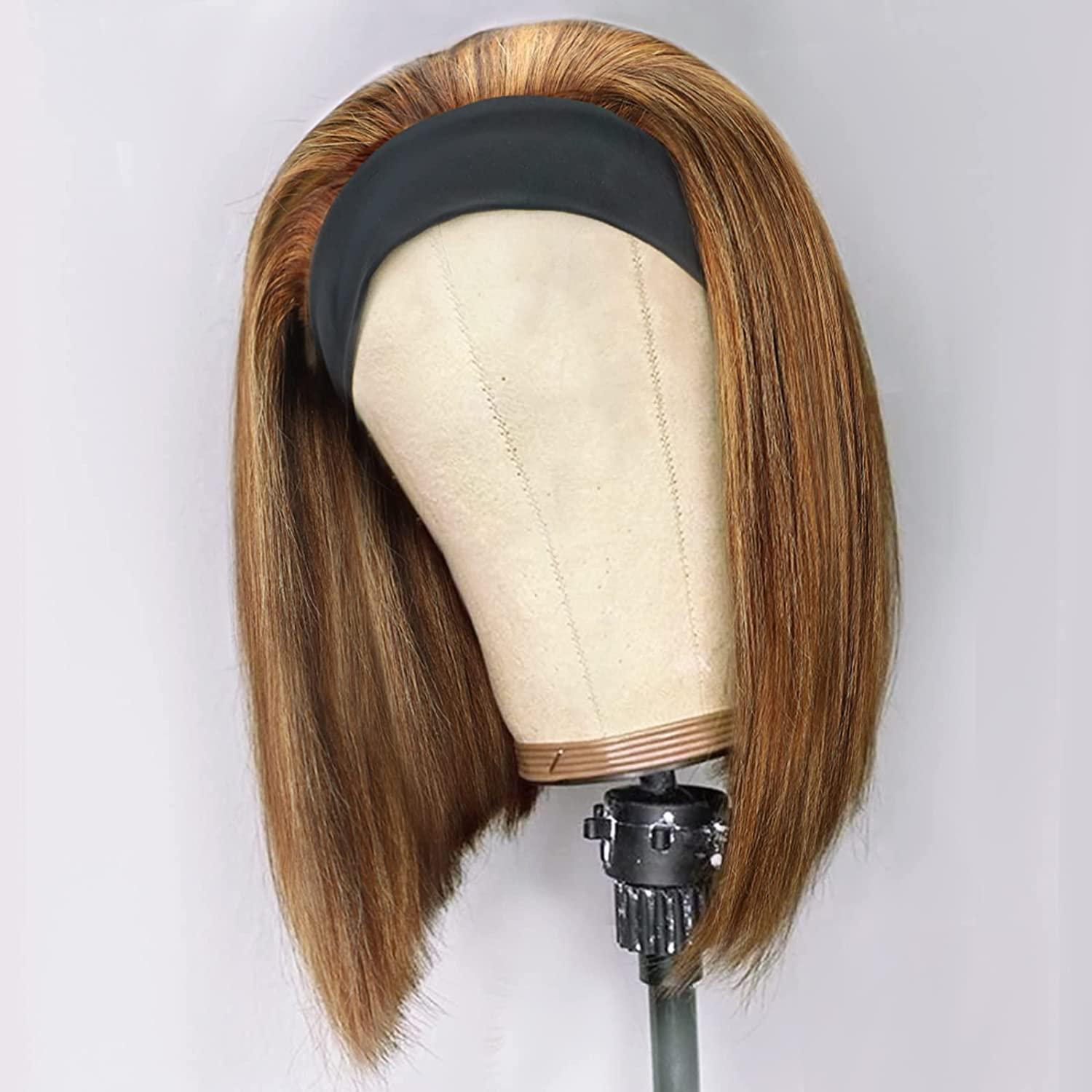 Highlight Bob Headband Wig 12 Ombre Straight Human Hair for Black Women ...