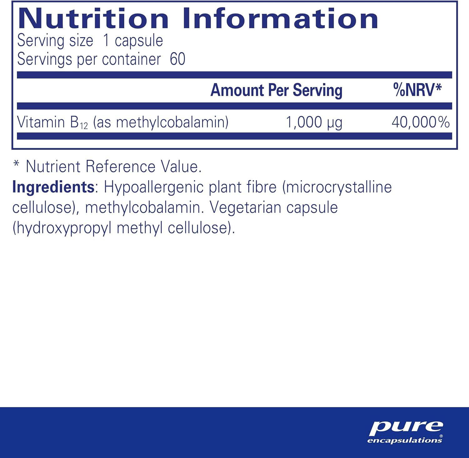 Pure Encapsulations Vitamin B12 Methylcobalamin 1000mcg - Supports ...