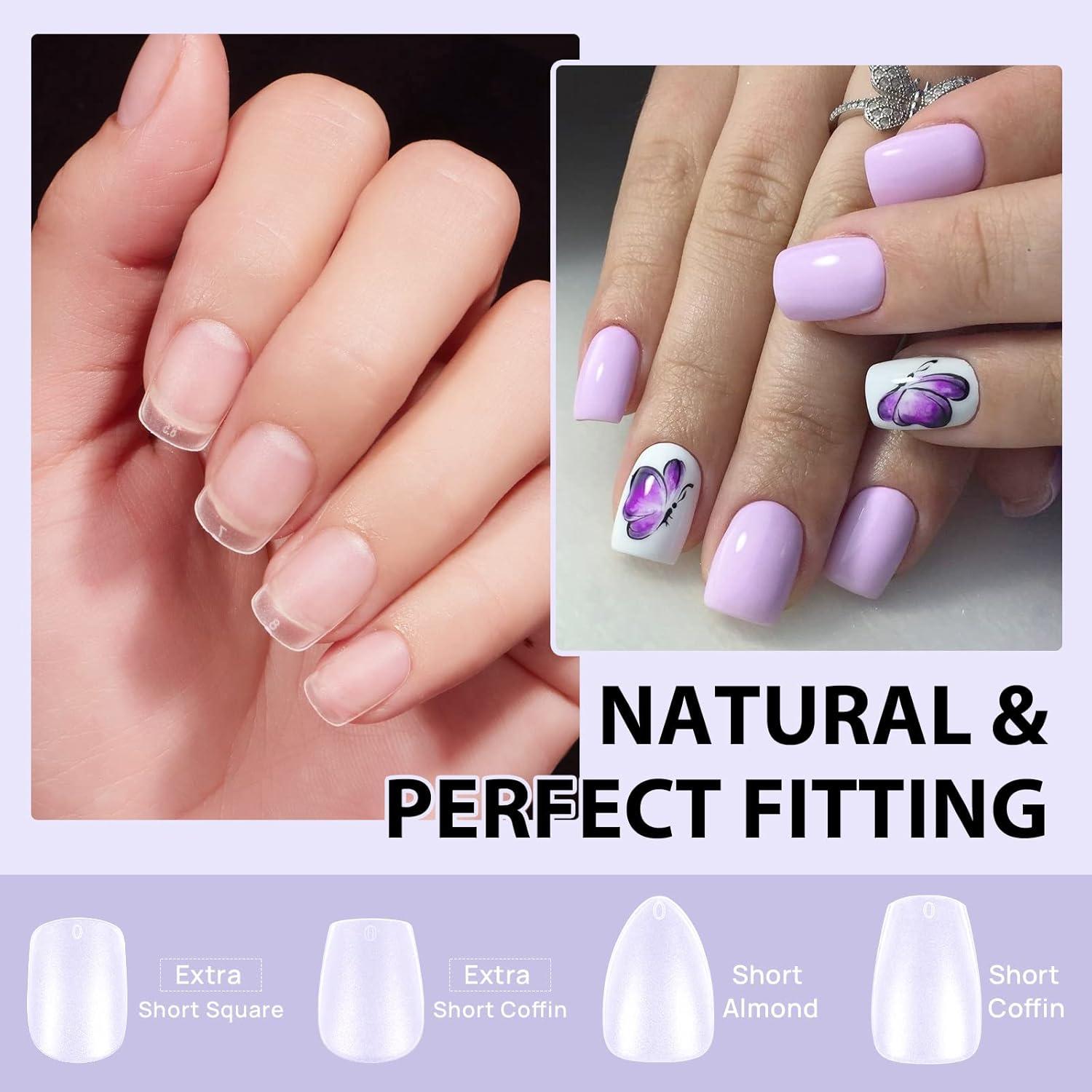 Buy Bartbox Squoval Short Nail Tips & Glue Gel Kit - 300 Soft Gel Nail ...