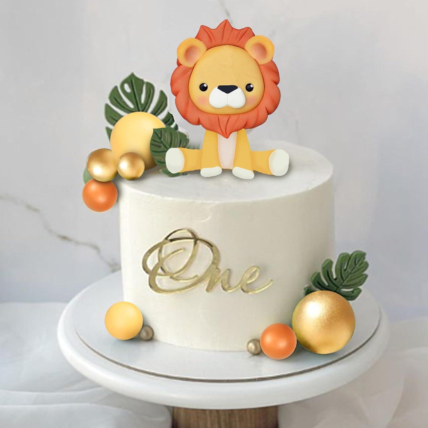 DRWATE Lion Cake Topper with Balls Cake Decorations for Wild Animals ...
