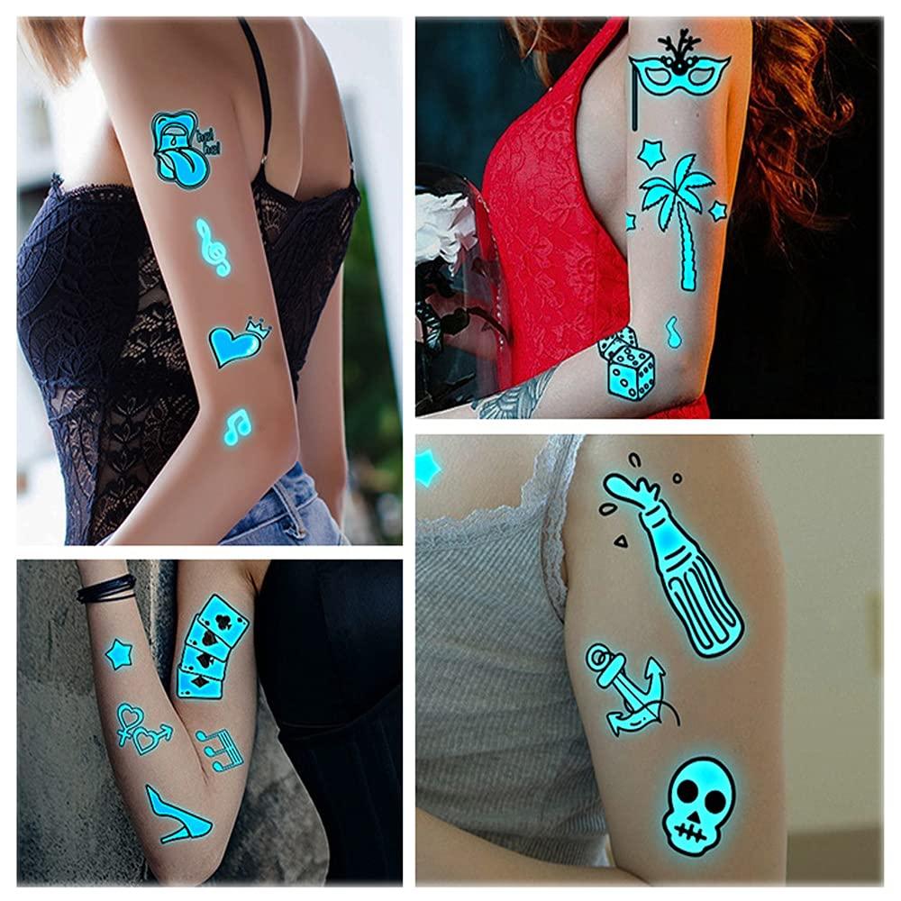 Blue Luminous Neon Tattoo Stickers 12 Sheets - UV Glow Party Temporary ...