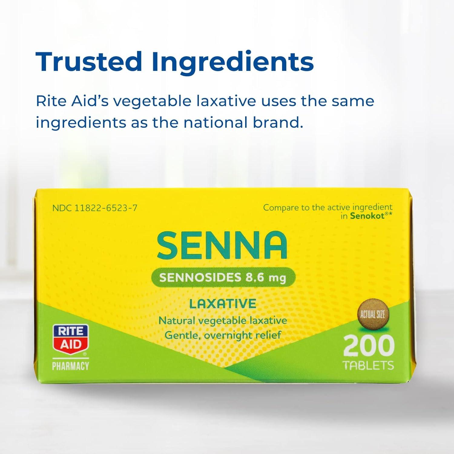 Rite Aid Vegetable Laxative Senna Tablets 8.6 mg - 200 Count | Natural ...