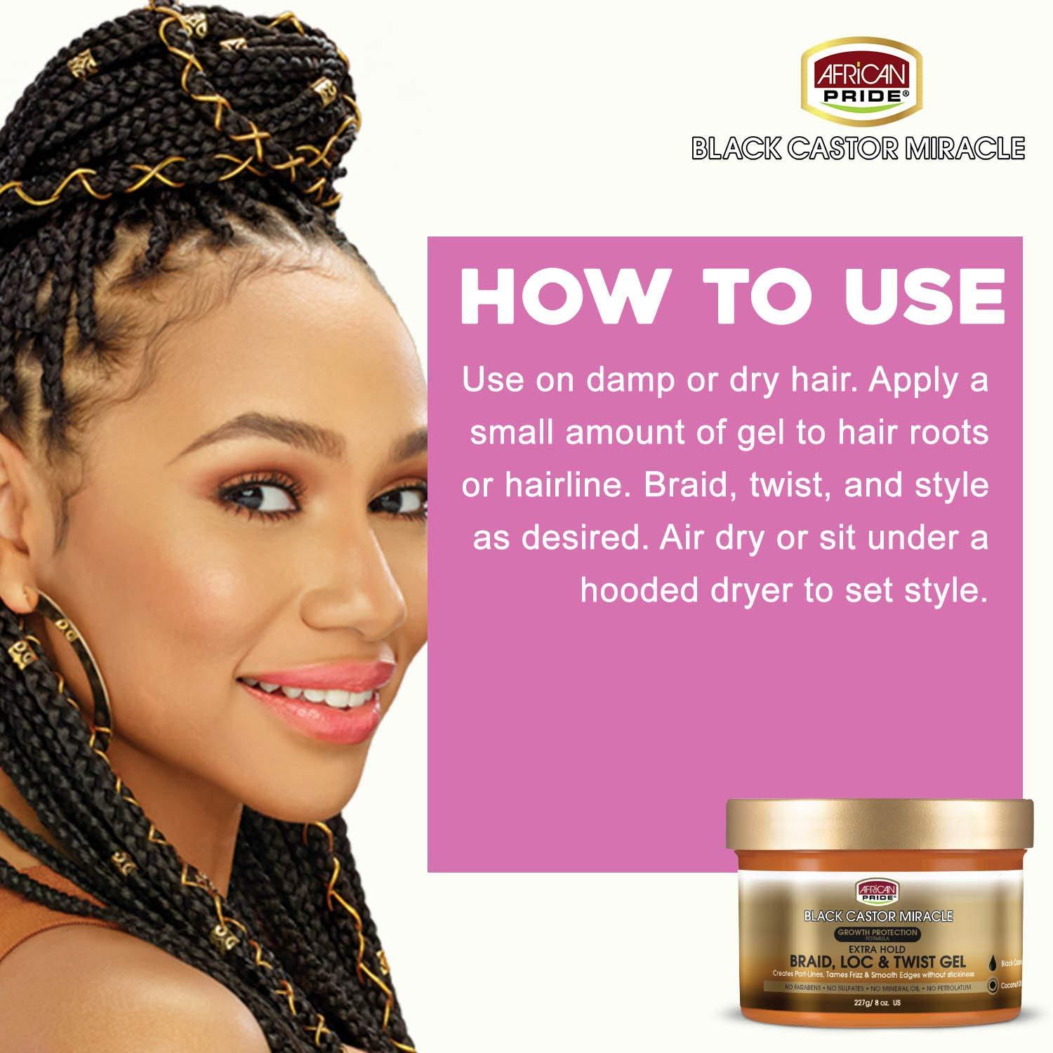 African Pride Black Castor Miracle Gel - Extra Hold for Braid, Locs ...
