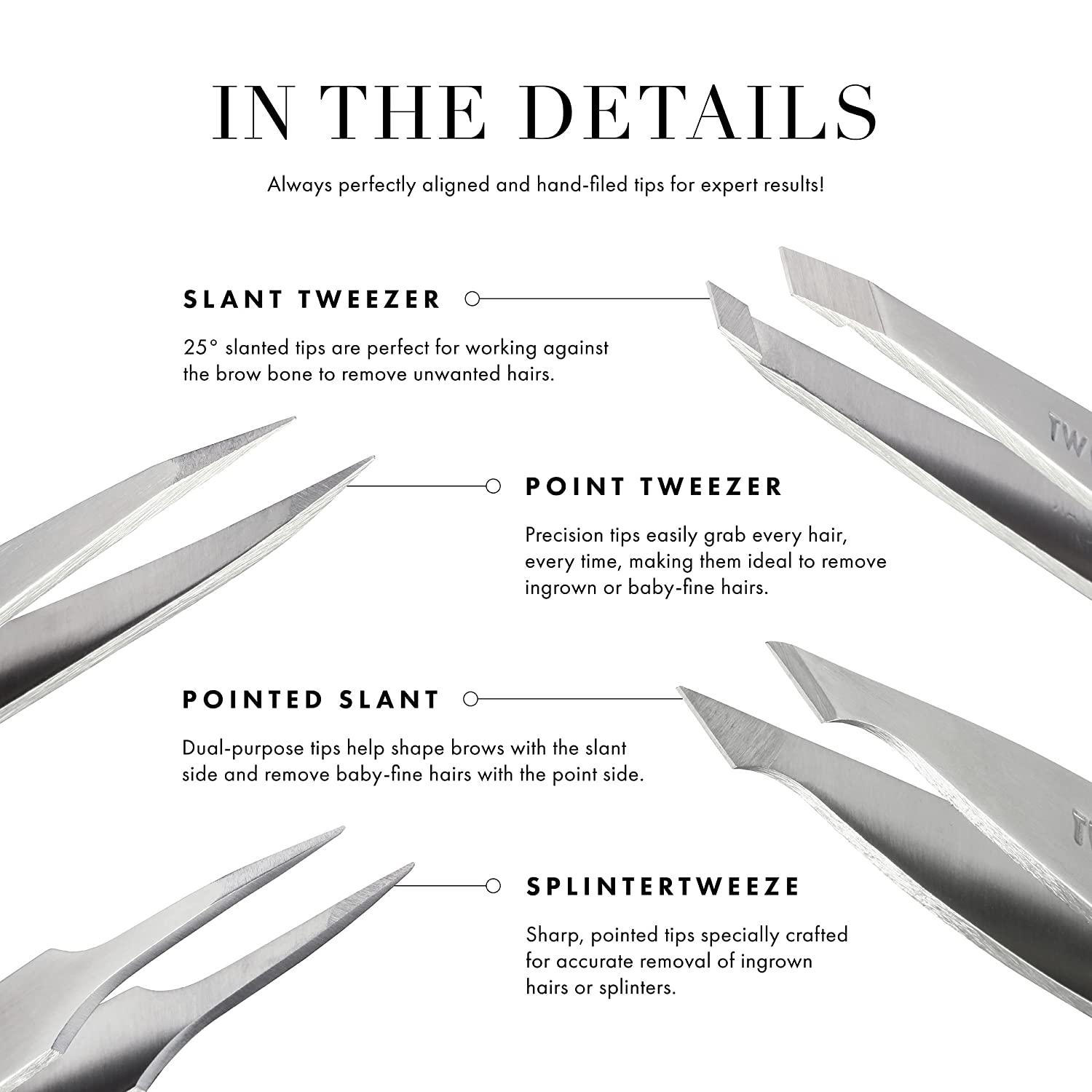 Tweezerman Mini Slant and Point Tip Tweezer - Tweezers Set for Eyebrows ...