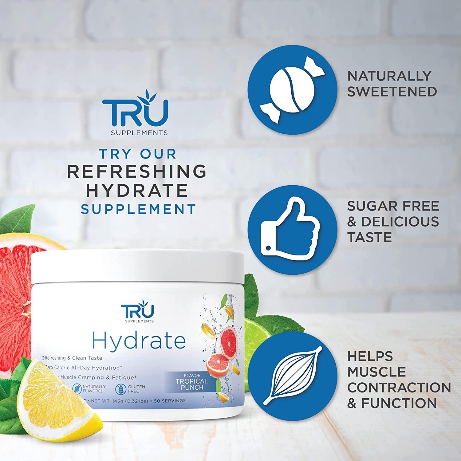 TRU Hydrate Electrolyte Hydration Powder | Tropical Punch | 50 Servings ...