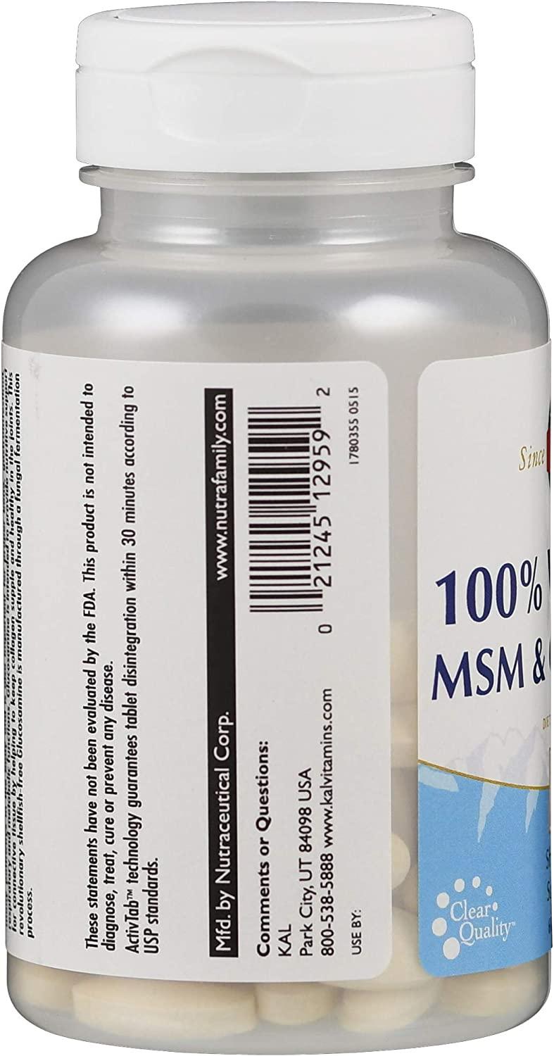 KAL 100% Vegetarian MSM and Glucosamine Tablet 500mg (60 Count) - Joint ...