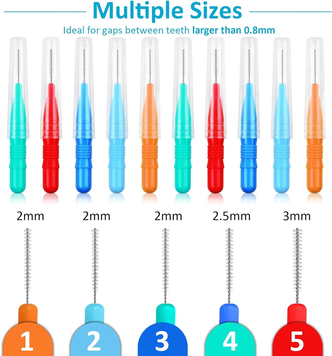 Soft Interdental Brushes with Floss Picks - 0.8mm Gaps Between Teeth ...