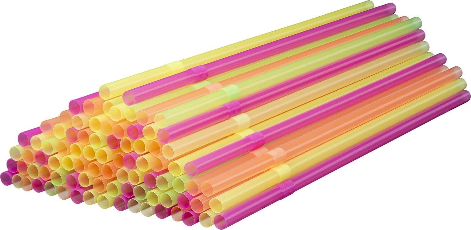 250 Pack Neon Colored Flexible Plastic Drinking Straws Disposable Straw ...