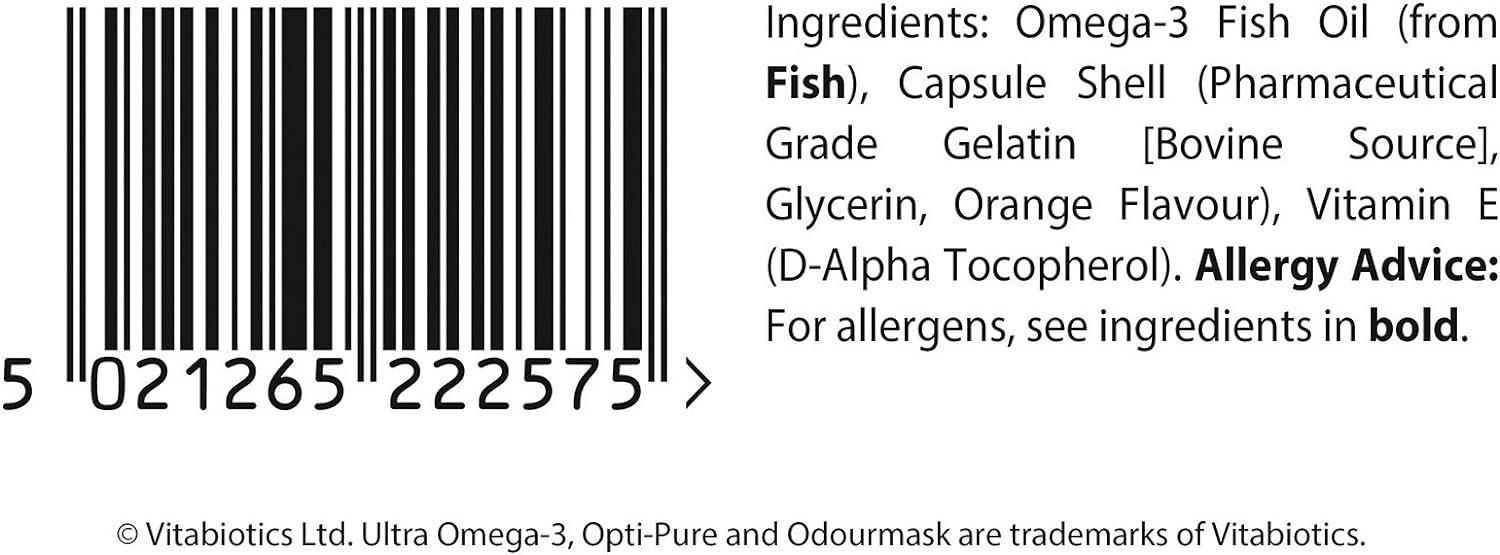 Vitabiotics Ultra Omega-3 Fish Oils Capsules with DHA EPA Nutritional Supplements for Heart ...