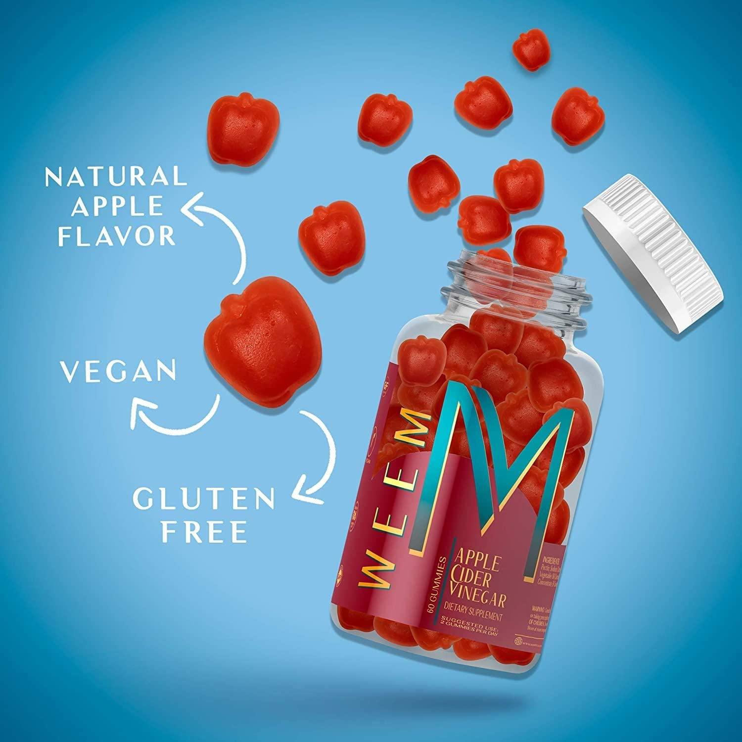 WEEM Apple Cider Vinegar Gummies - Vegan ACV with Folic Acid - Gluten ...