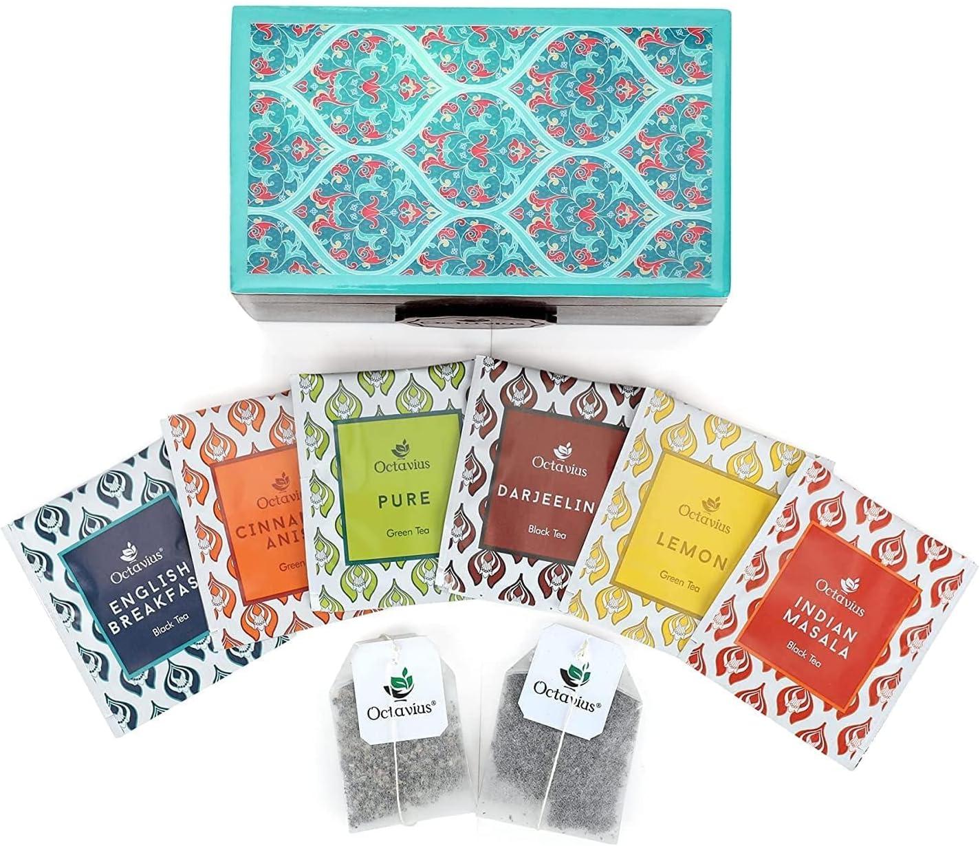 Octavius Assorted Tea Sampler Gift Set (6 Flavors 60 Tea Bags) | Black ...
