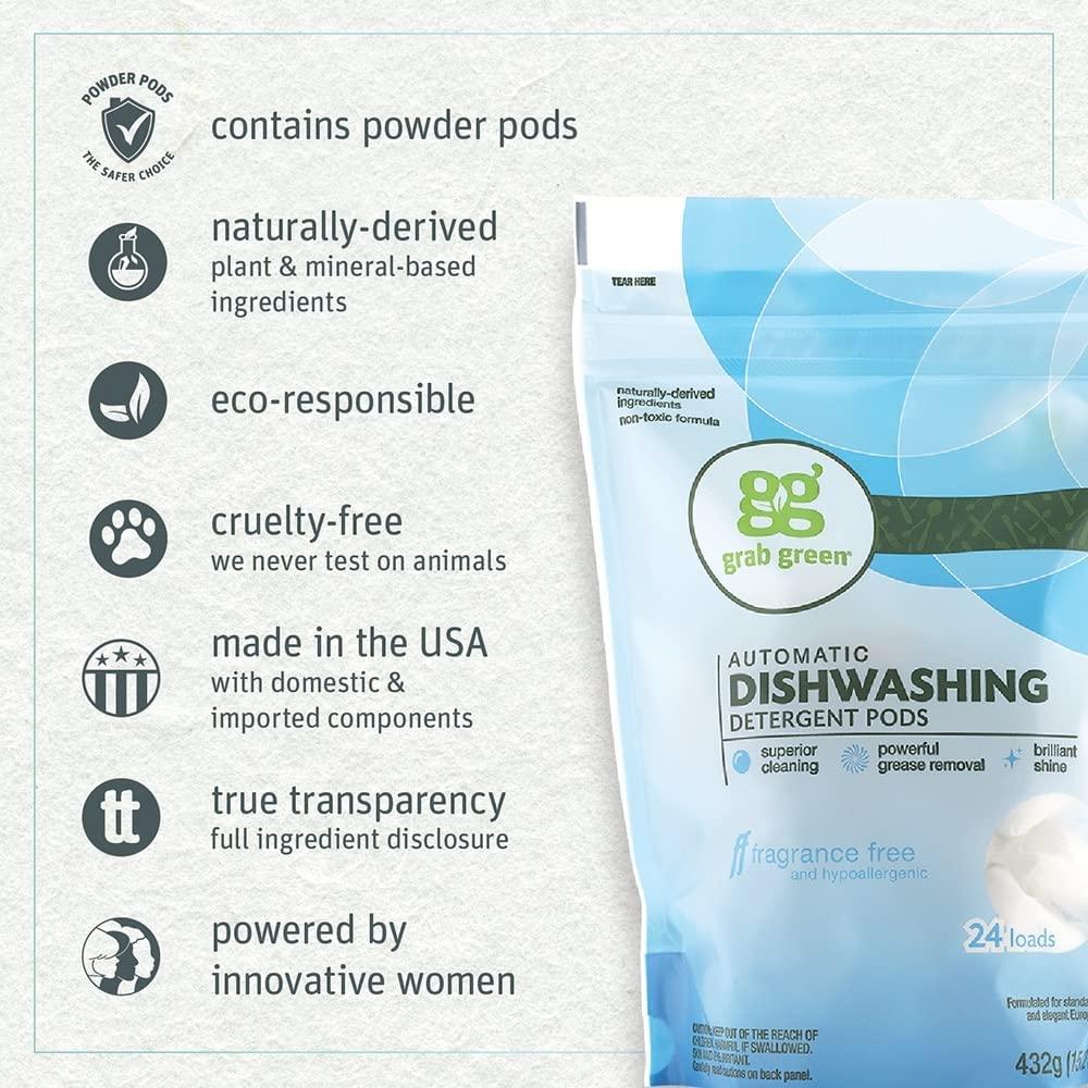 Grab Green Automatic Dishwashing Pods - 60 Count, Fragrance-Free, Plant ...
