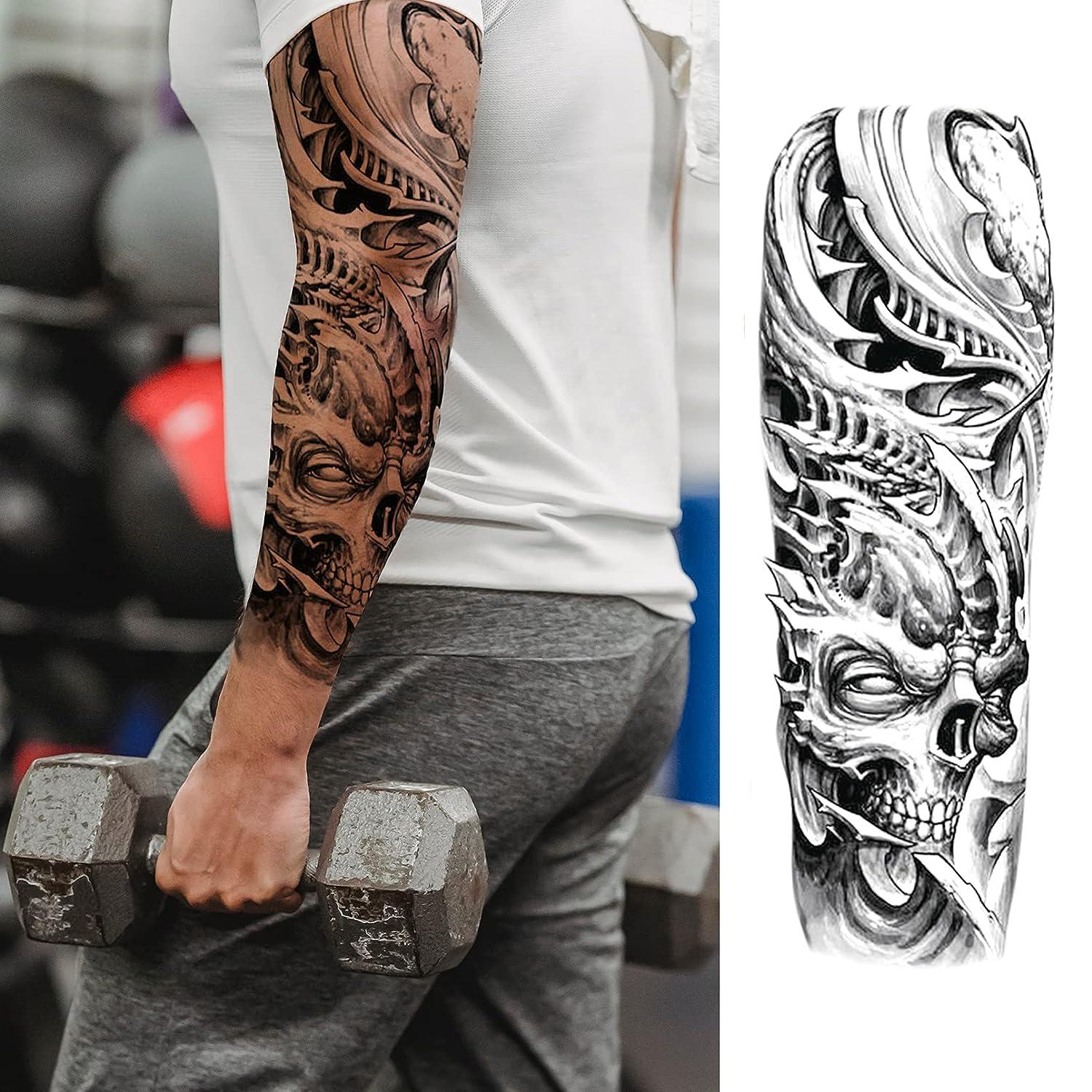 CUTELIILI Men's Full Arm Temporary Tattoo Sleeves - Waterproof Terror ...