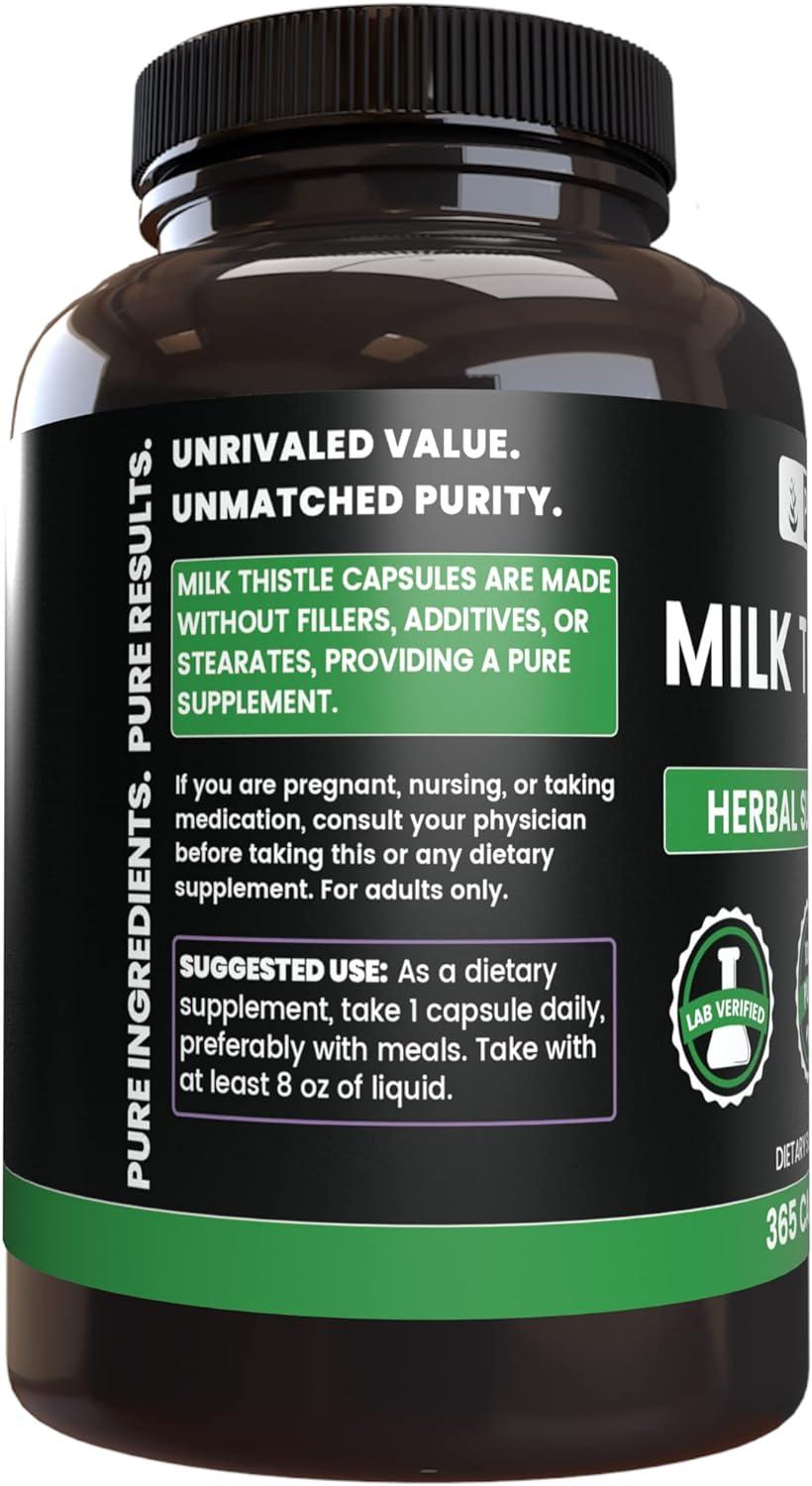 365 Capsules Milk Thistle - Pure Original Ingredients, Lab Verified, No ...