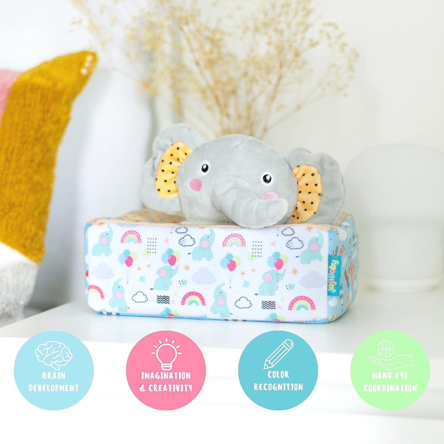 Baby Sensory Tissue Box Toy with Teether Plushie - Educational and ...