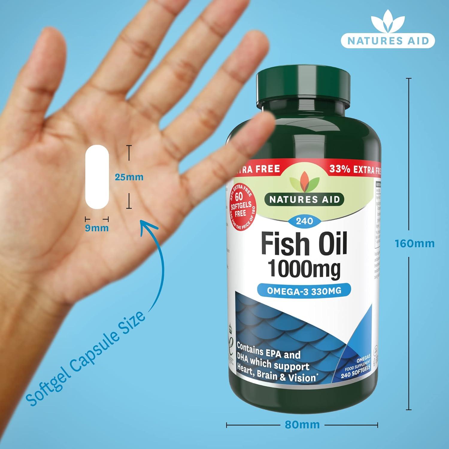 Natures Aid Fish Oil 1000mg | Omega 3 (180mg Epa & 120mg Dha) | 240 ...