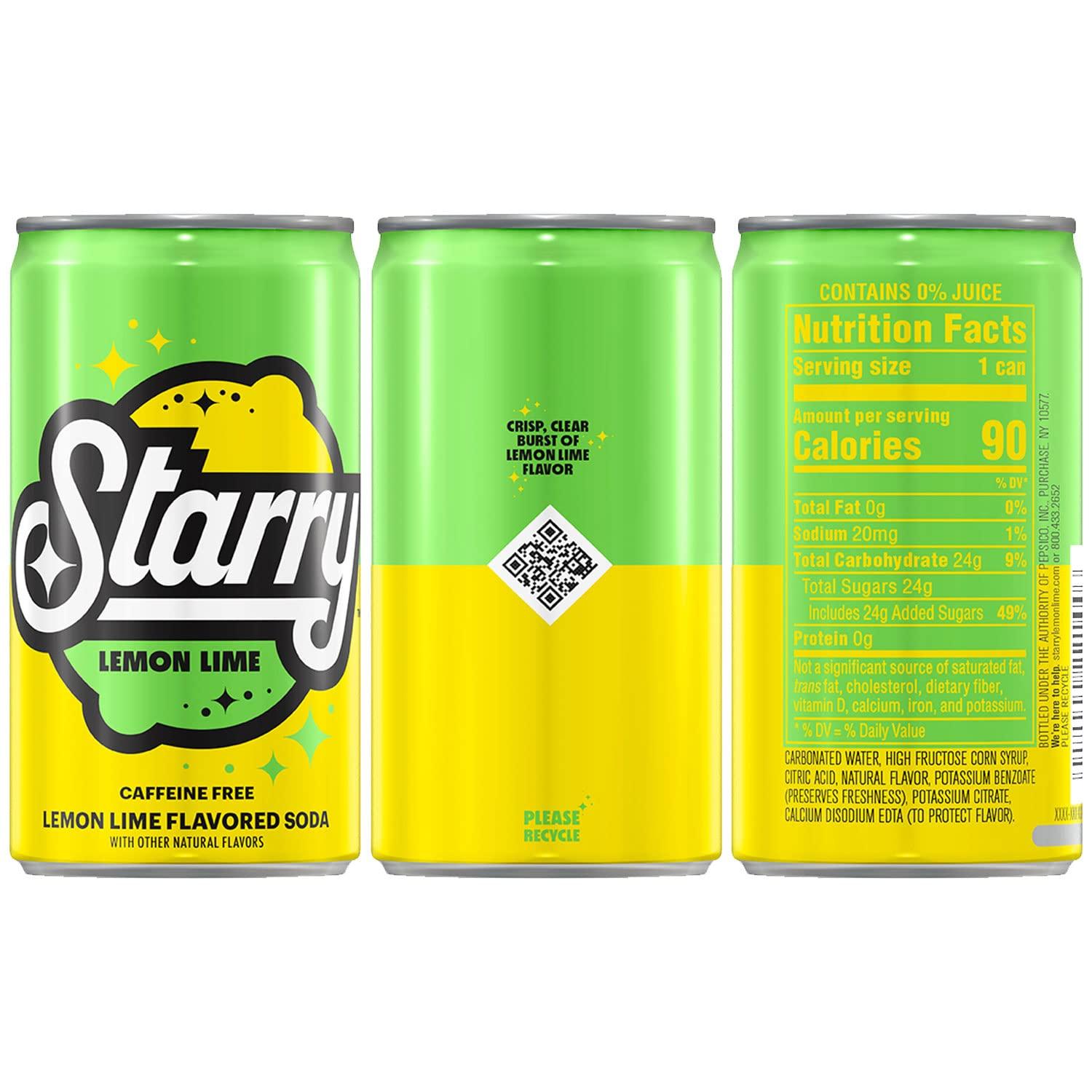 Starry Lemon Lime Soda Mini Cans 7.5oz (Pack of 10) - Caffeine Free ...