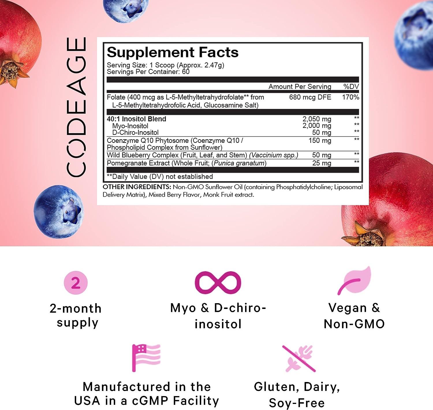 Codeage Liposomal Ovarian Inositol Powder Supplement - Hormonal Balance & Fertility Support - 2 ...