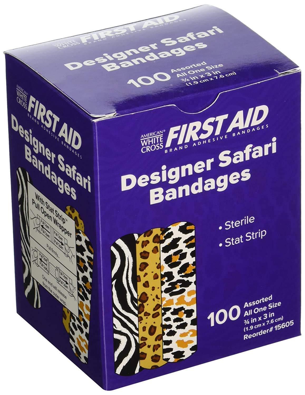 Safari Bandages 3/4x3 100 Stat-Strips - Fun Design for Kids & Adults ...
