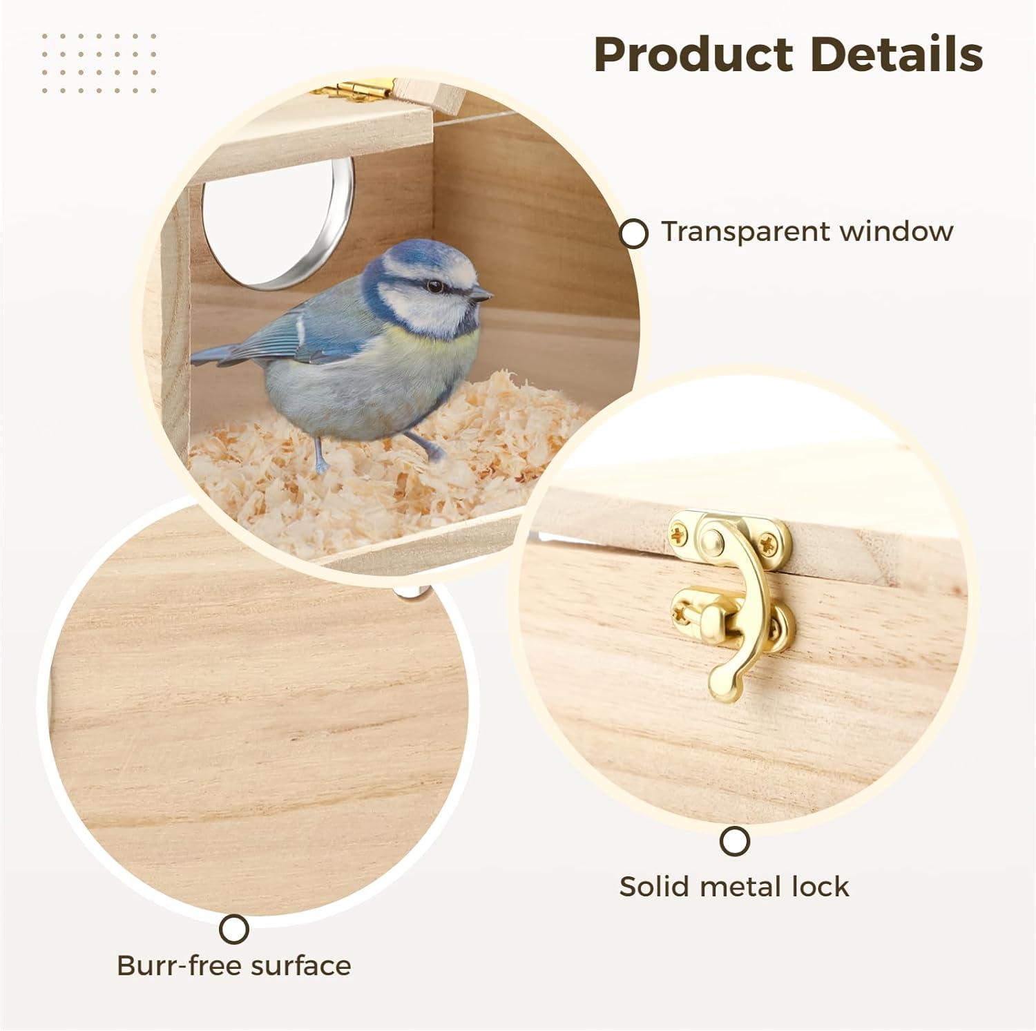 SWEWARM Wood Budgie Nesting Box with Perch and Window - Ideal for Lovebirds, Finches, Parrots ...