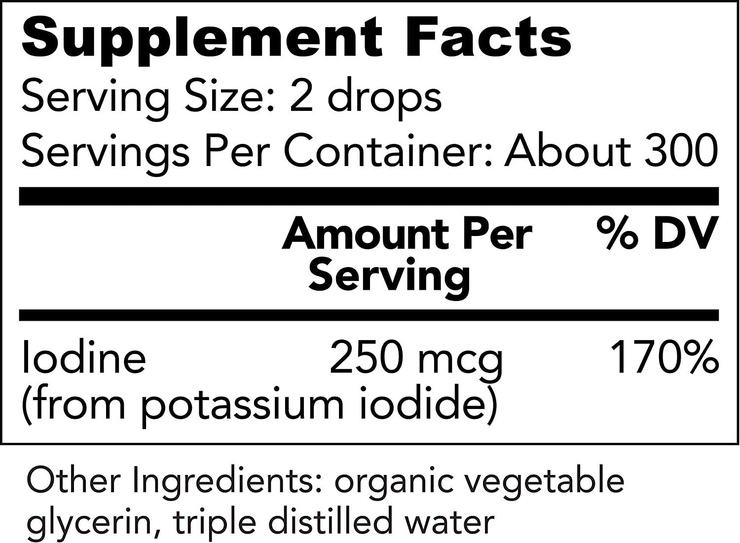 USDA Organic Potassium Iodide 250mcg Liquid Supplement (6 Months ...