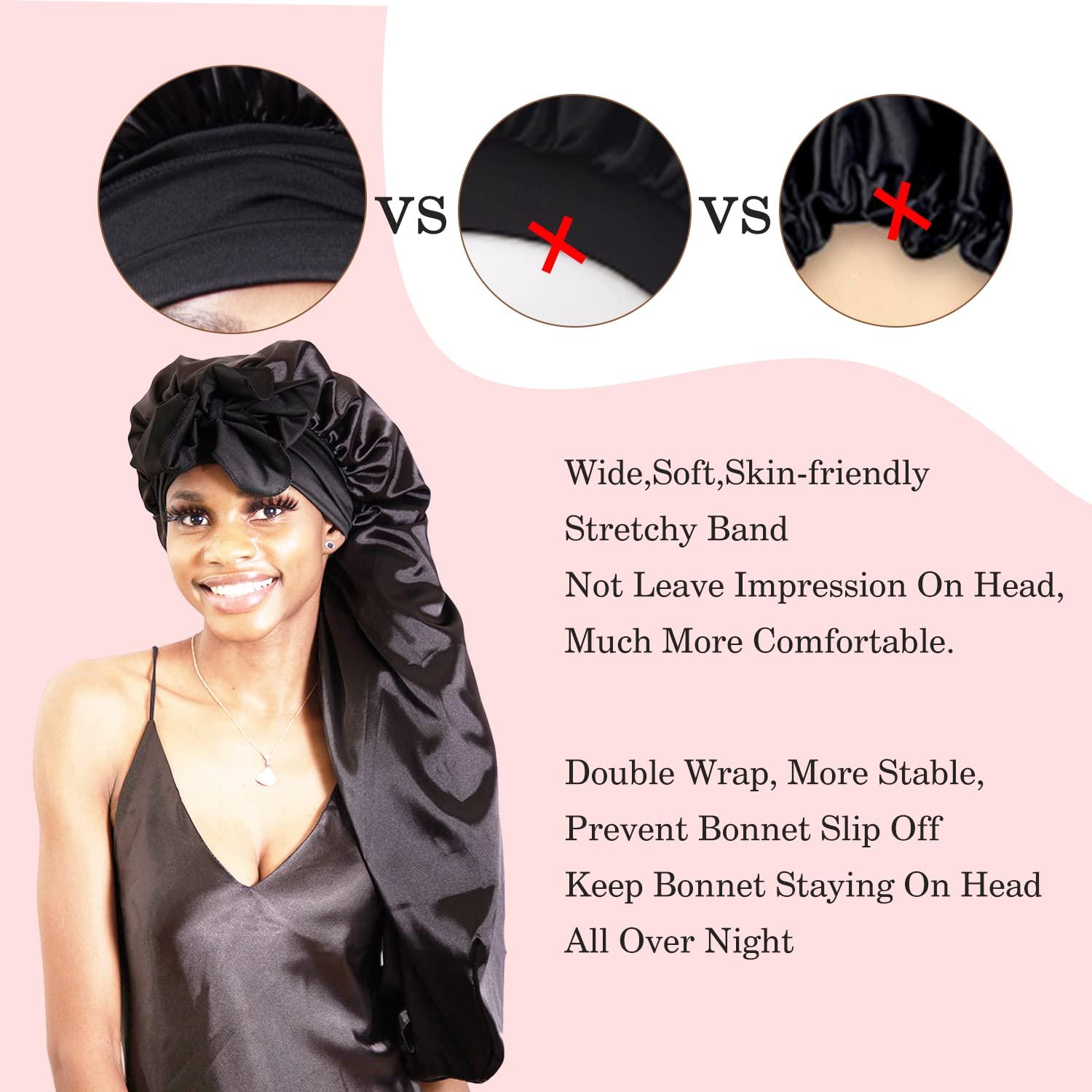 BONNET QUEEN Silk Bonnet for Sleeping | Satin Black Braid Bonnet ...