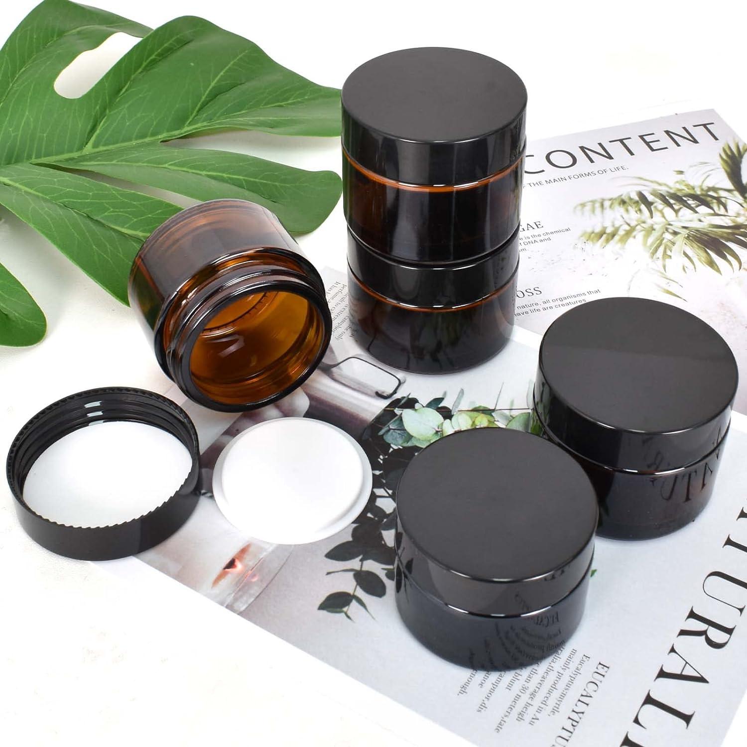 Amber Glass Containers - 6 Pack 30ml/50ml Refillable Ointment Pots for ...