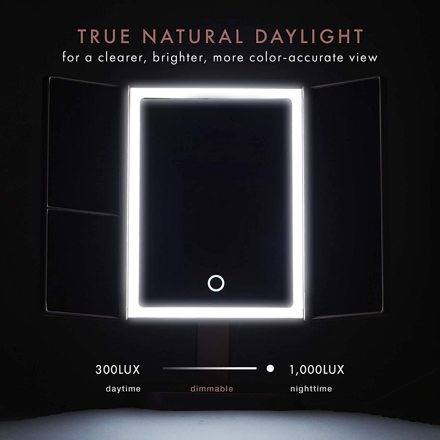 Fancii Sora Black Makeup Mirror - LED Lighted Trifold Vanity Mirror ...