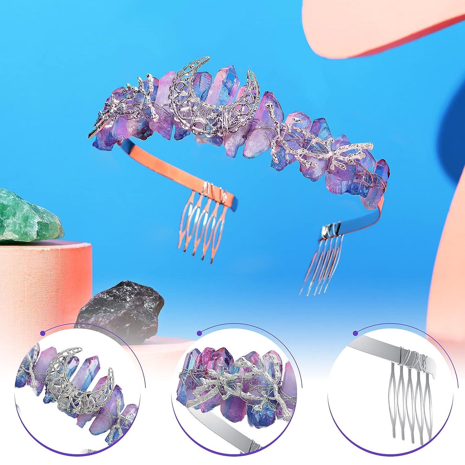 Handmade Raw Crystal Quartz Moon Crown for Women - Halloween Witch ...