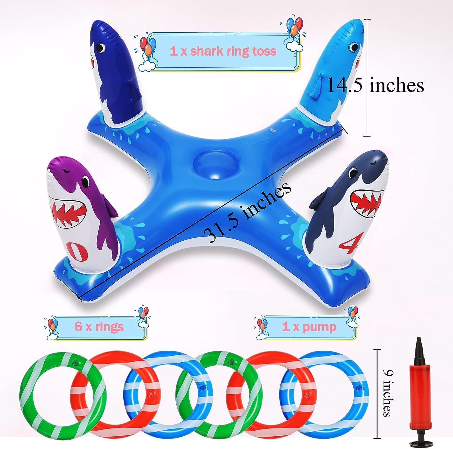Inflatable Pool Ring Toss Game with 6 Rings | Fun Flamingo & Shark ...