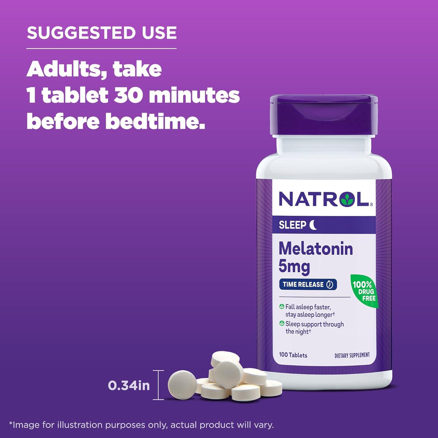 Natrol Melatonin Time Release 5 mg - 100 Tablets | Sleep Aid Supplement ...
