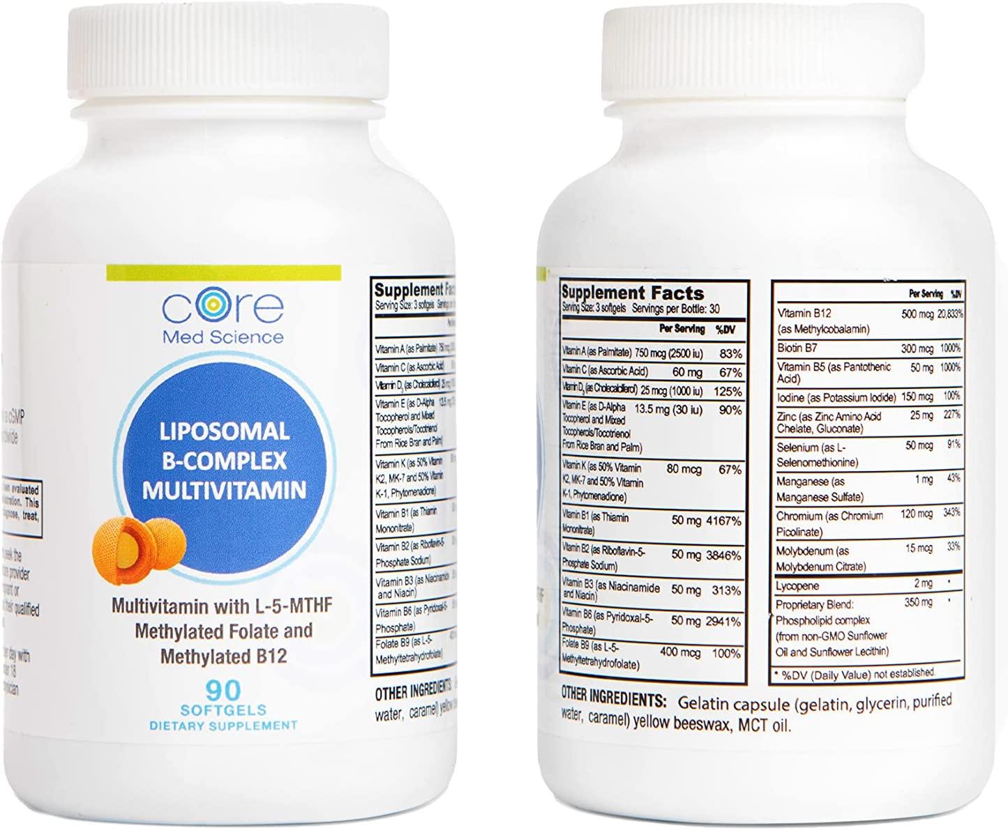 Liposomal Active B-Complex and Minerals Multivitamin - 90 Softgels | Complete Supplement by Core ...
