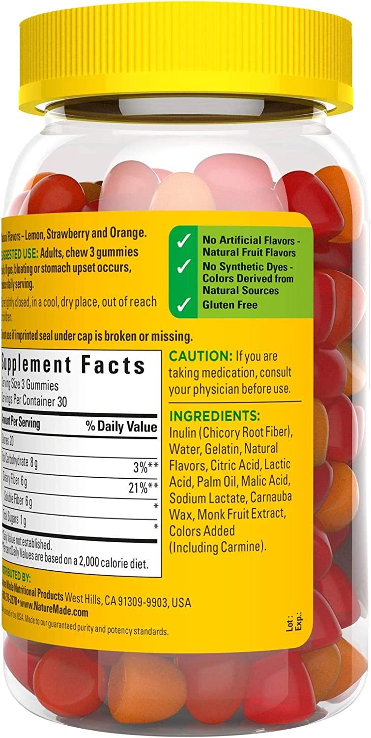 Nature Made Fiber 6g Gummies - 90 Count for Digestive Health Support ...