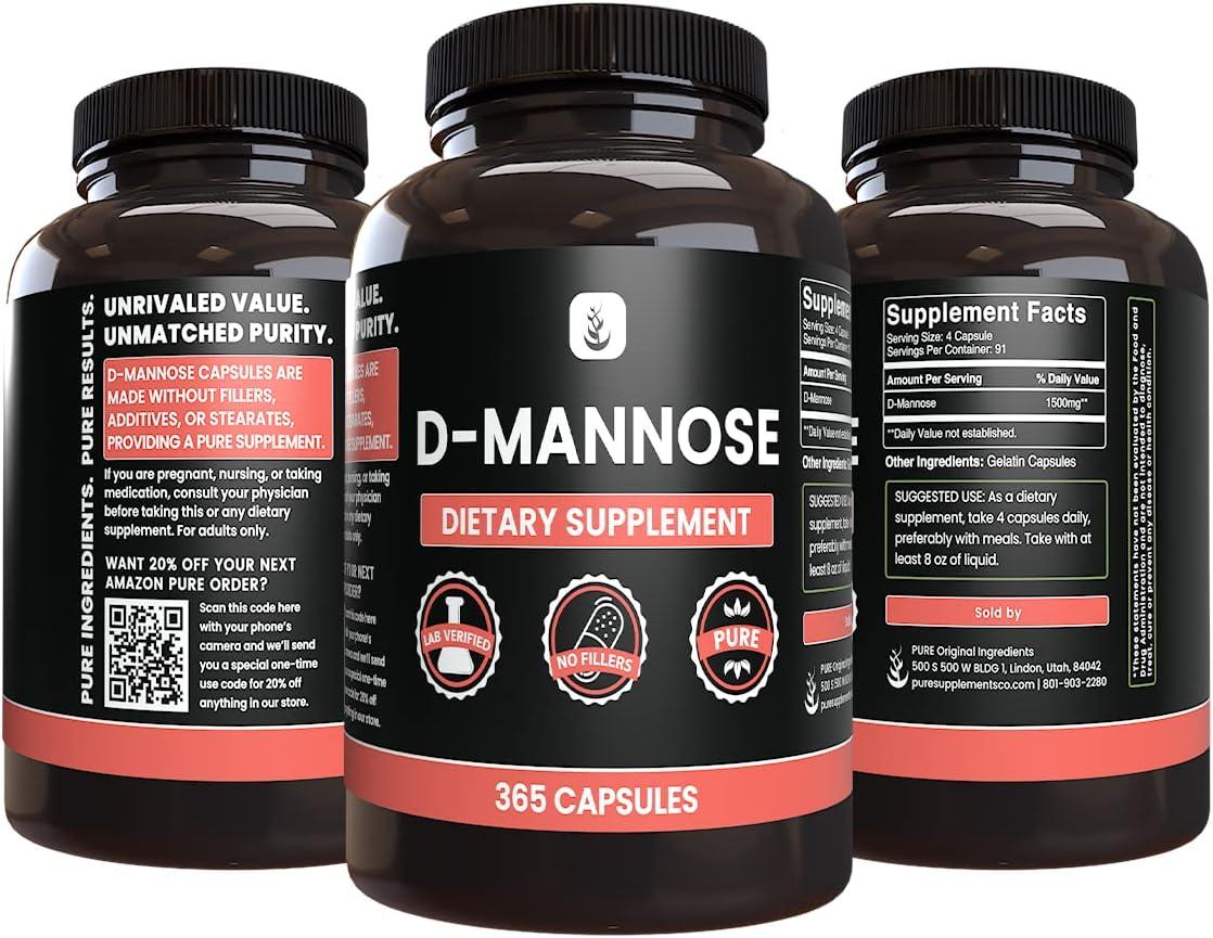D-Mannose Capsules (365 ct) - Pure Original Ingredients, Lab Verified ...