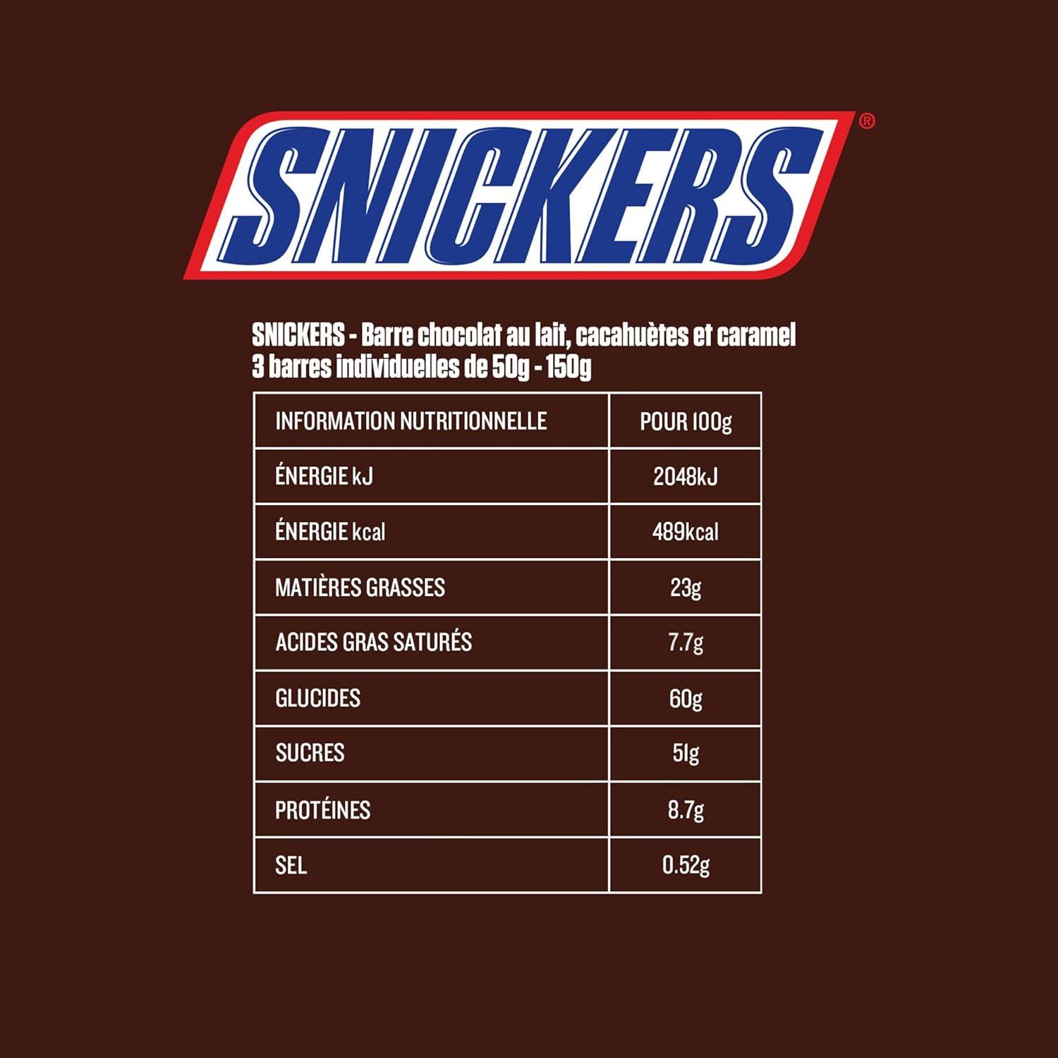 SNICKERS - Milk chocolate peanuts and caramel bar - 3 individual bars ...