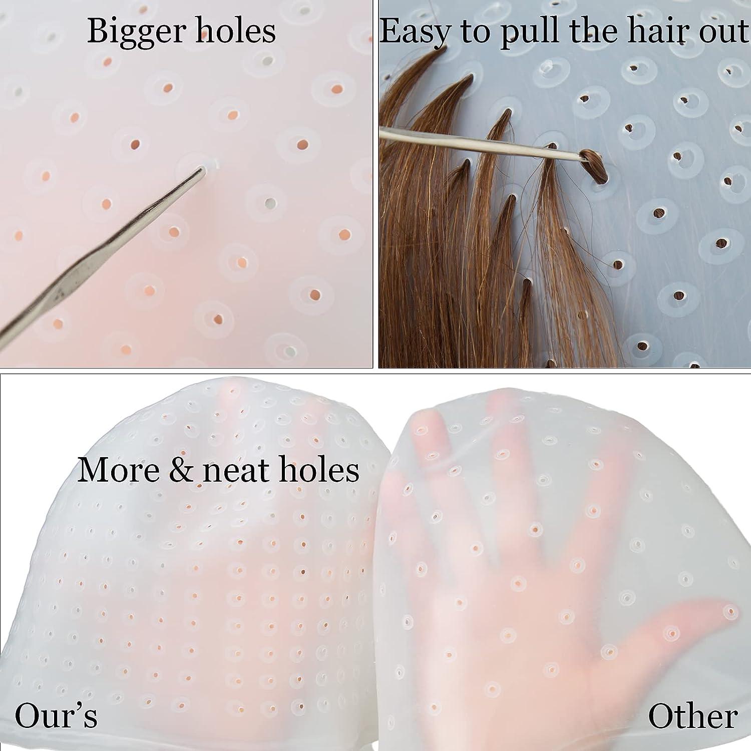 Punched Silicone Highlight Hair Cap with Needle - Professional Reusable ...