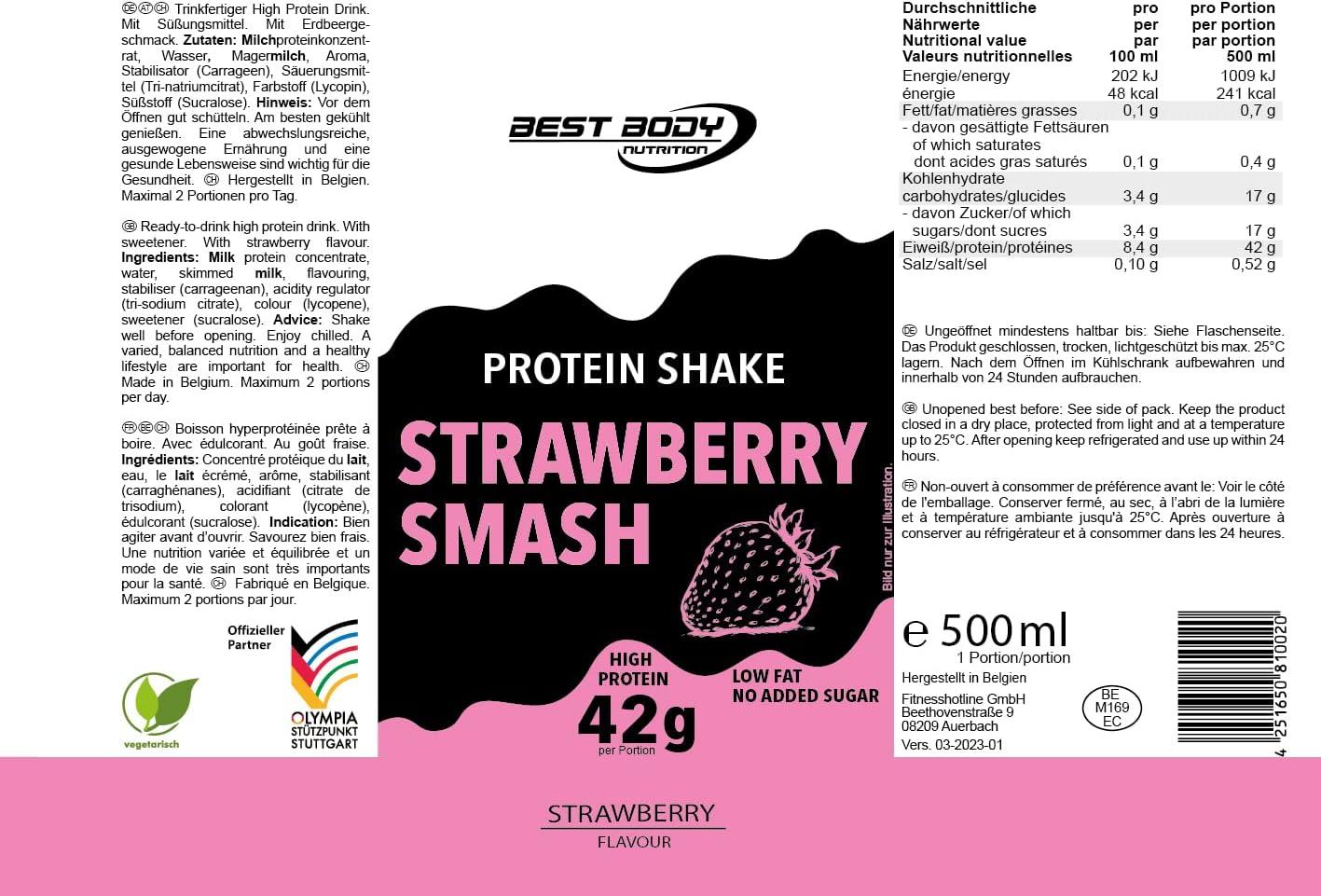 Best Body Nutrition 42g Protein Shake - Strawberry Smash - 8x500ml ...