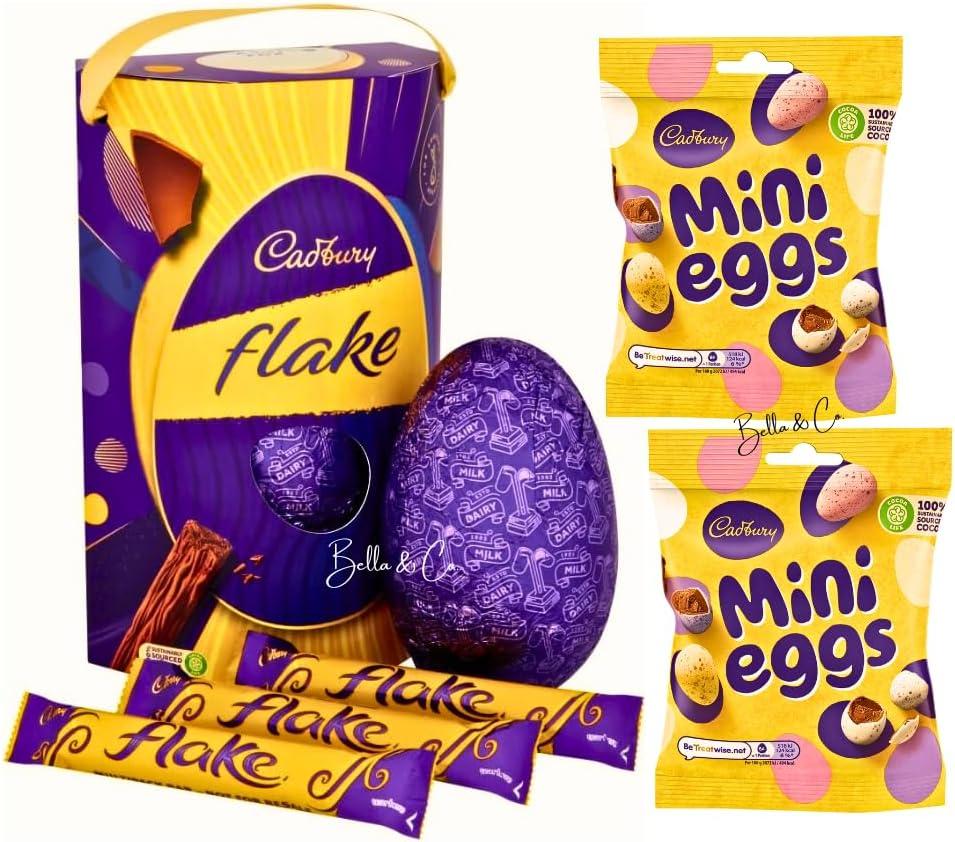 Cadbury Easter Eggs Chocolate Bundle of Cadbury Flake Large Chocolate Easter Egg with 3 Flake ...