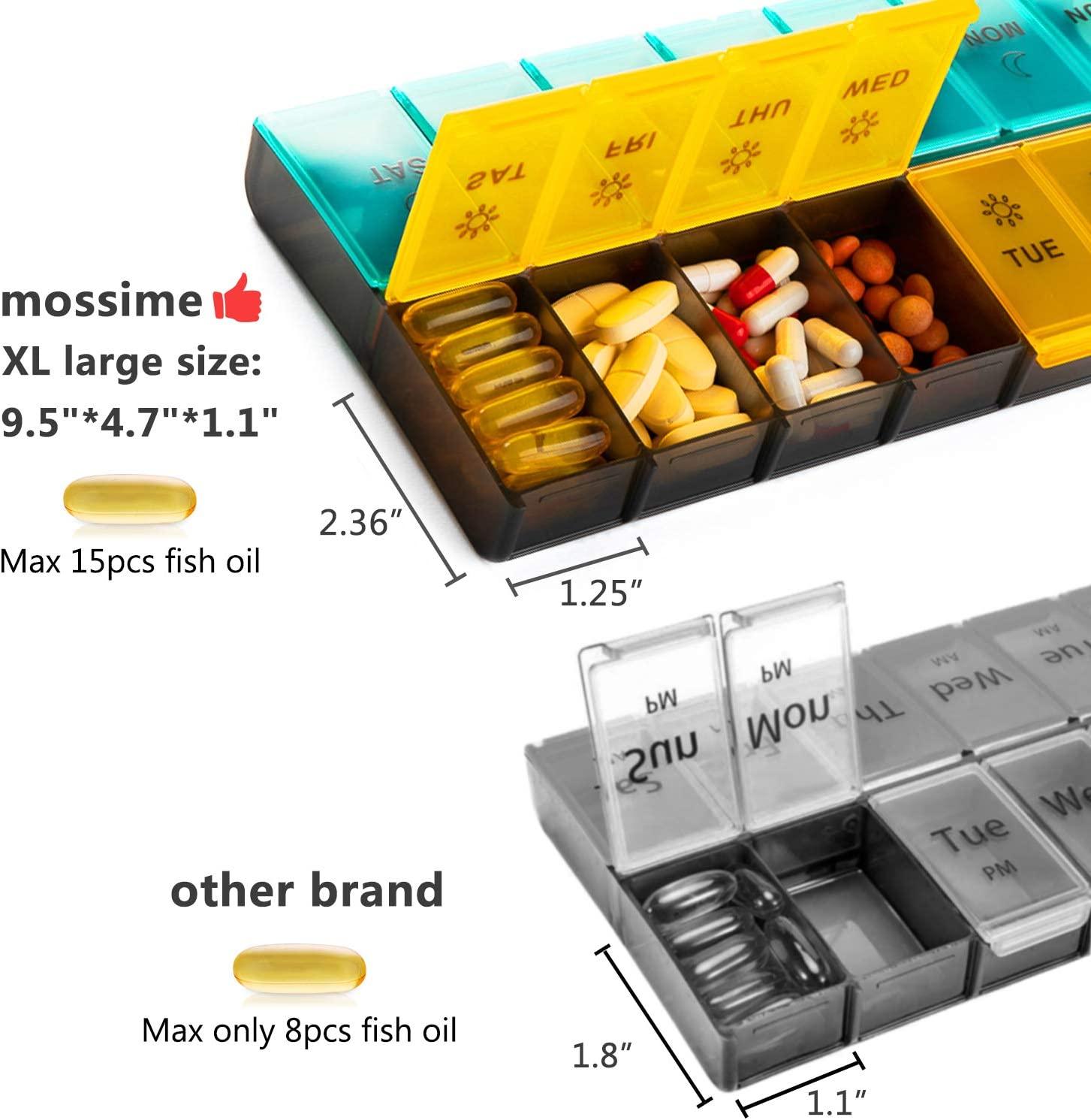 Mossime XL Daily Pill Organizer - 2 Times a Day, 7 Day AM PM Weekly ...
