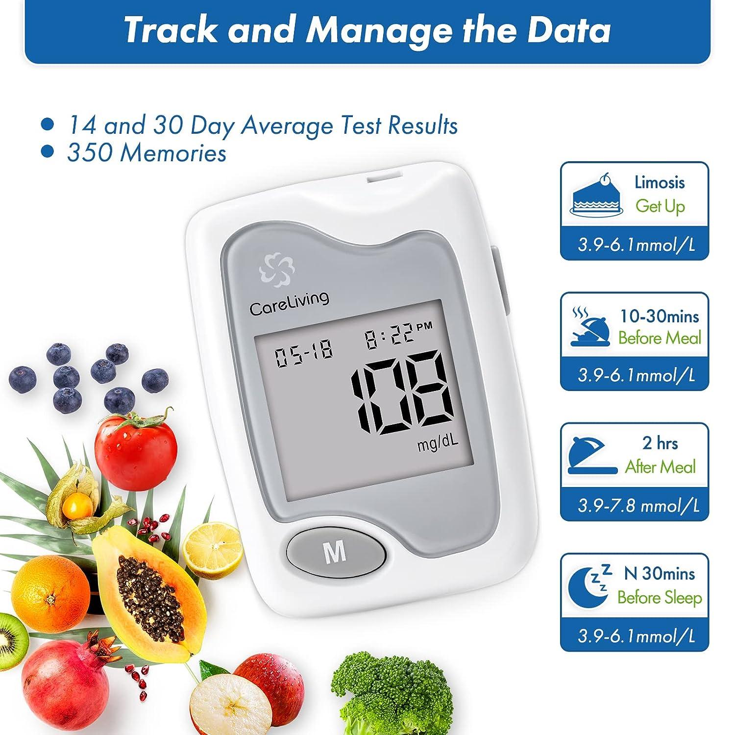 CareLiving Blood Glucose Monitor Kit with 50 Test Strips and Lancets ...
