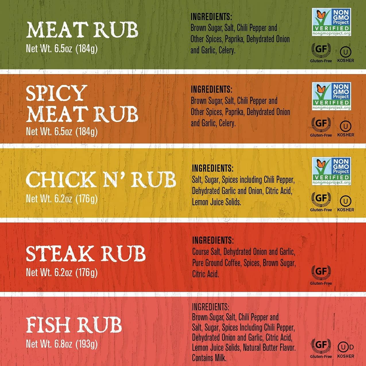 Rufus Teague Big Box O' Rub Variety Pack - 5 Premium BBQ Rub Bottles ...