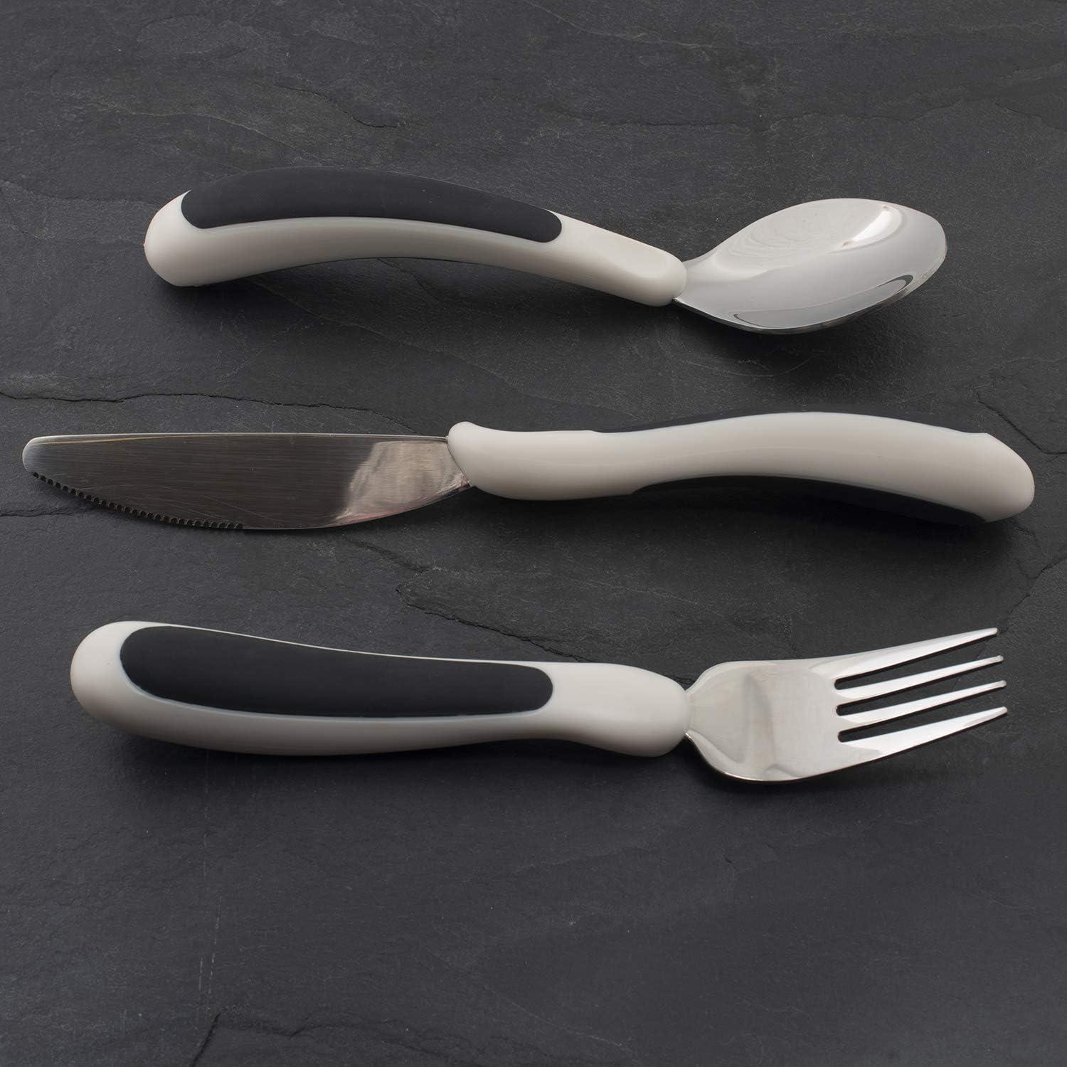 NRS Healthcare Kura Care Adult Cutlery Set - Easy Grip, Black & White ...