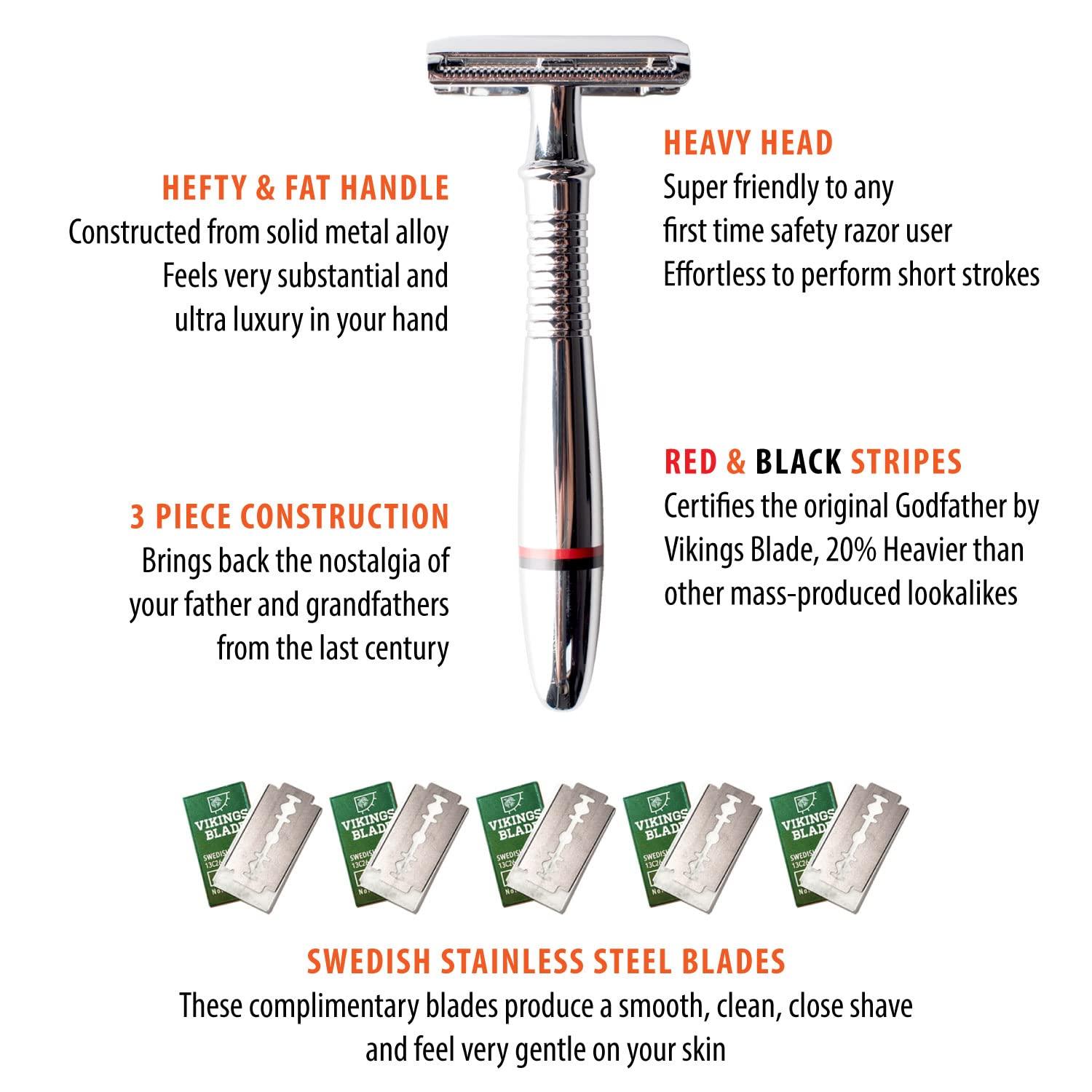VIKINGS BLADE The Godfather Double Edge Safety Razor | Long Handle ...