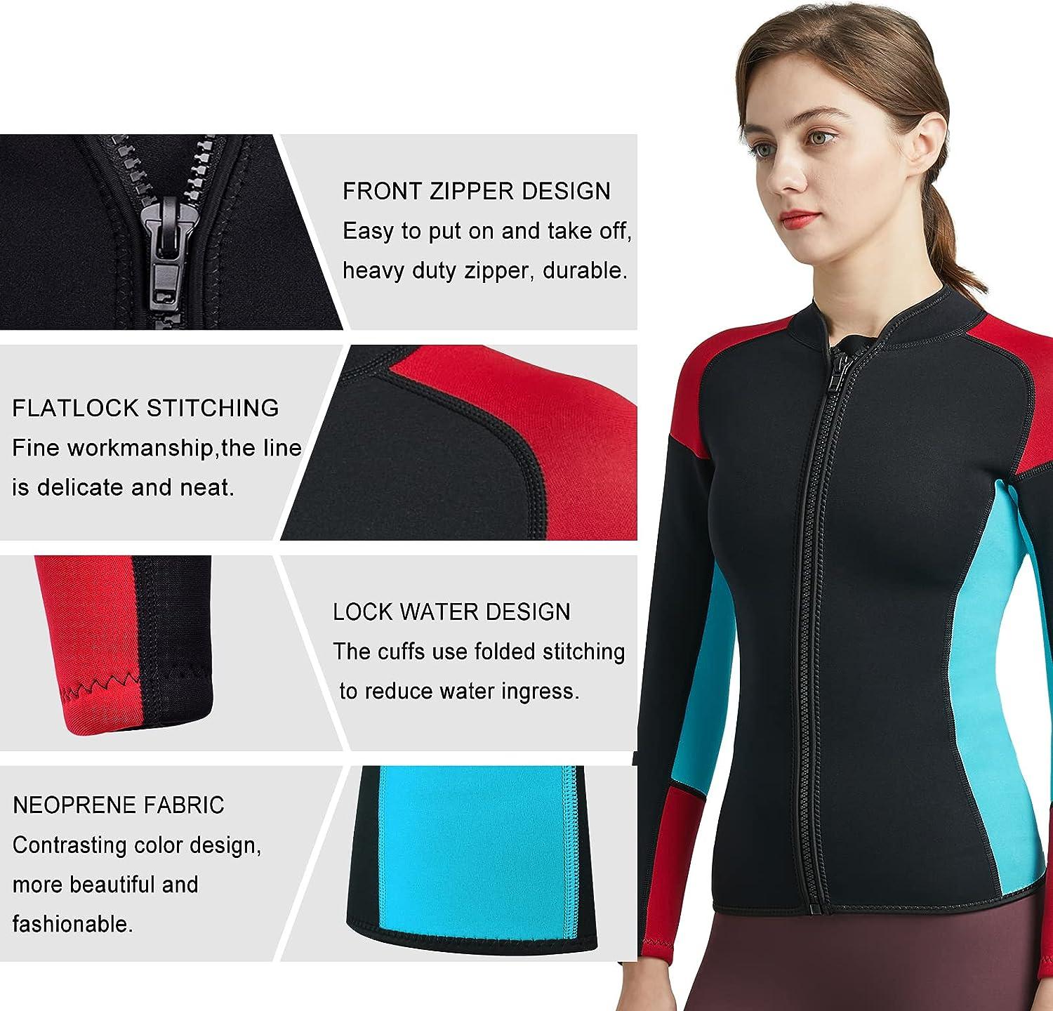 DEHAI 2mm Neoprene Wetsuit Top Jacket for Women, Front Zipper, Red ...