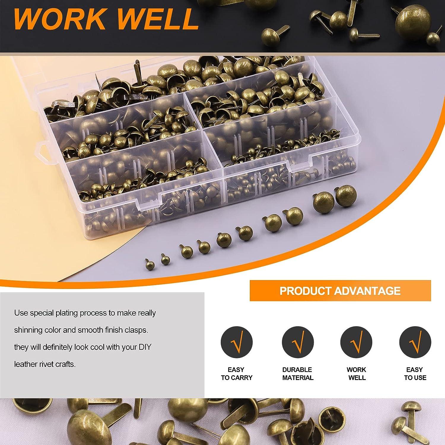 Rustark 500PCS 5 Sizes Bronze Paper Fasteners Round Brads Fasteners Assortment Kit Mushroom Head ...