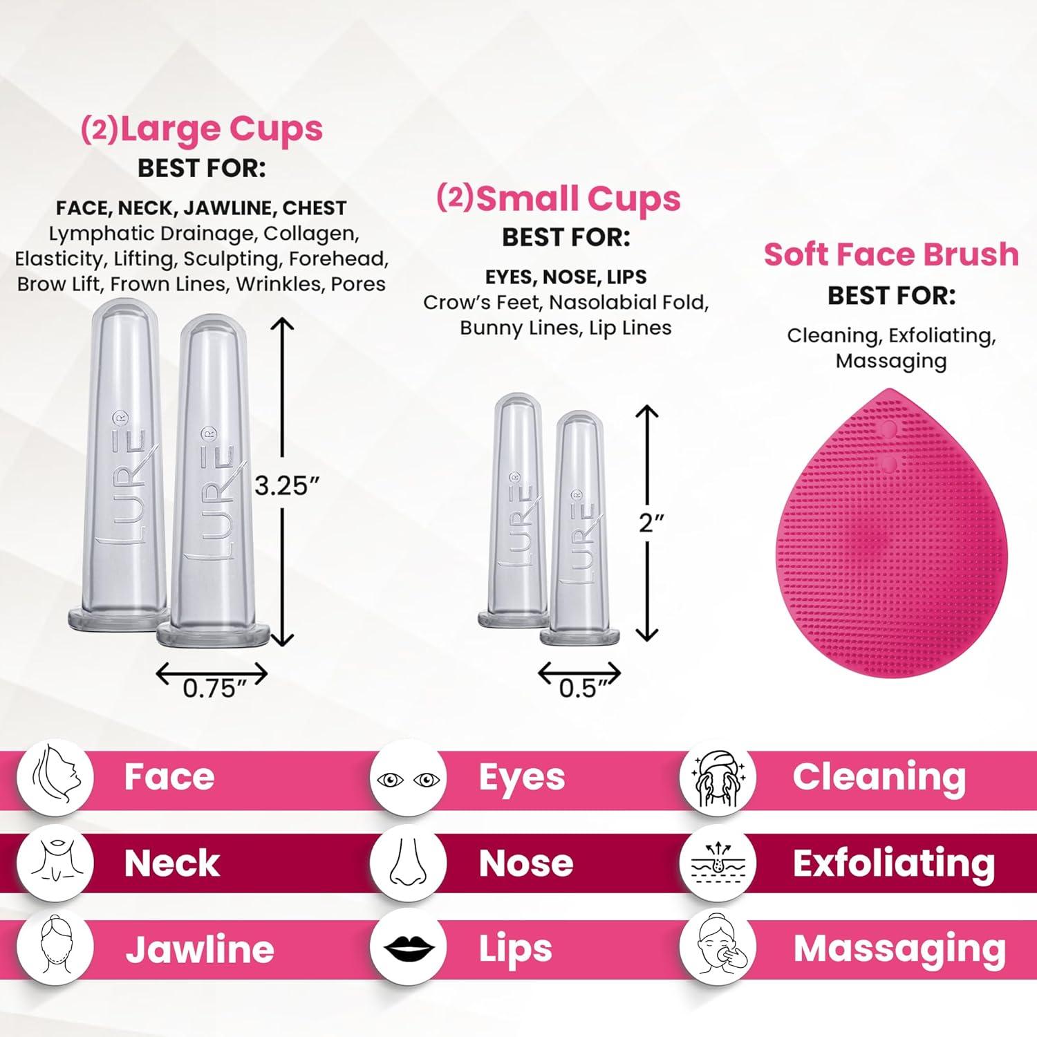 LURE Essentials Glam Facial Cupping Set - 5 pc Face Eyes Lips Cupping ...