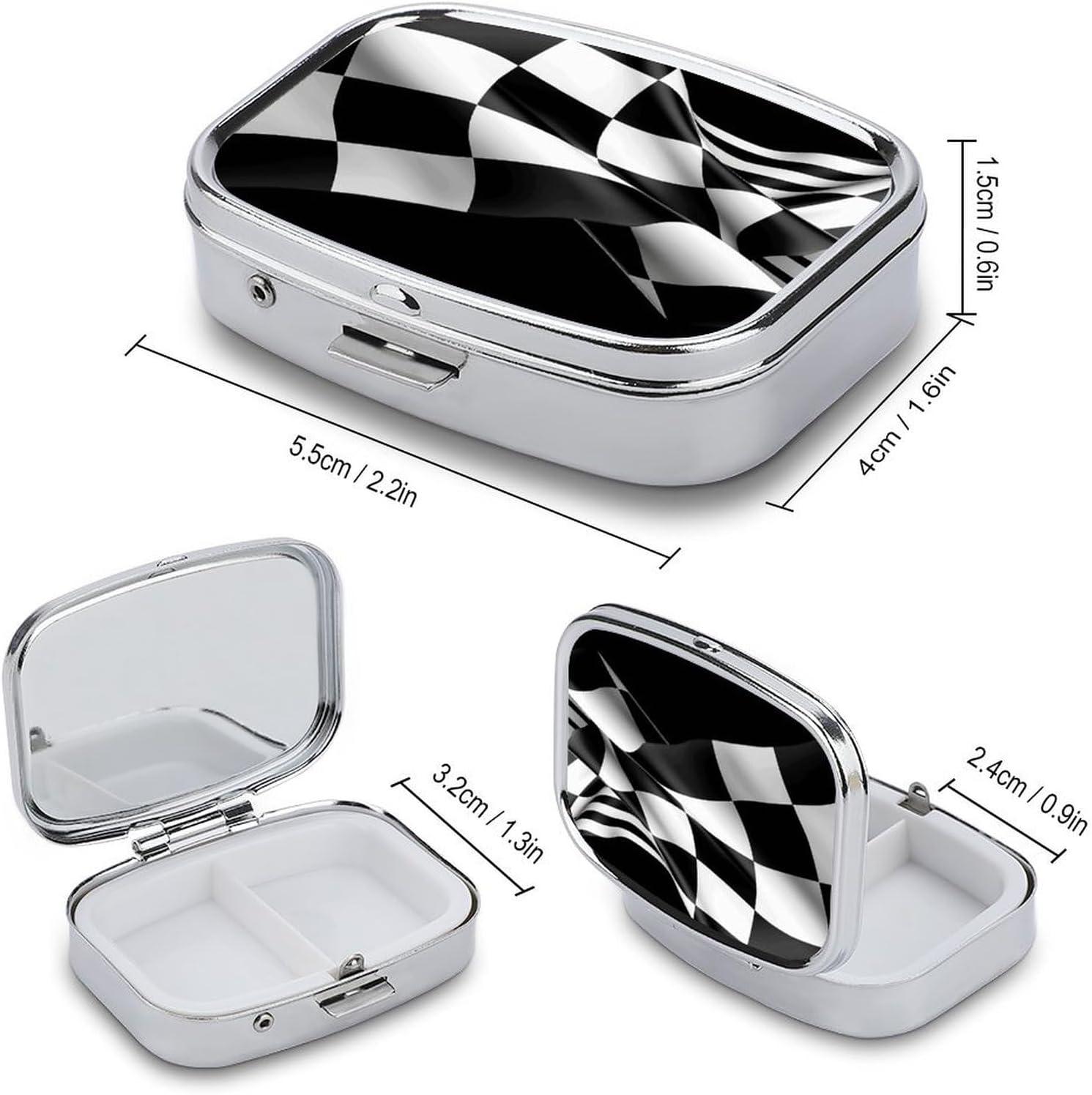 Stylish Black & White Checkered Pill Box | 2-Compartment Portable Pill ...