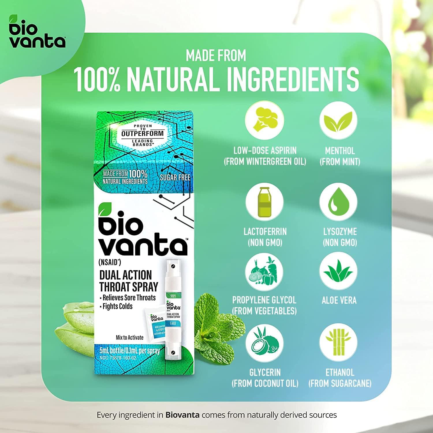 Biovanta Natural Ingredients Throat Spray for Cold and Sore Throat ...