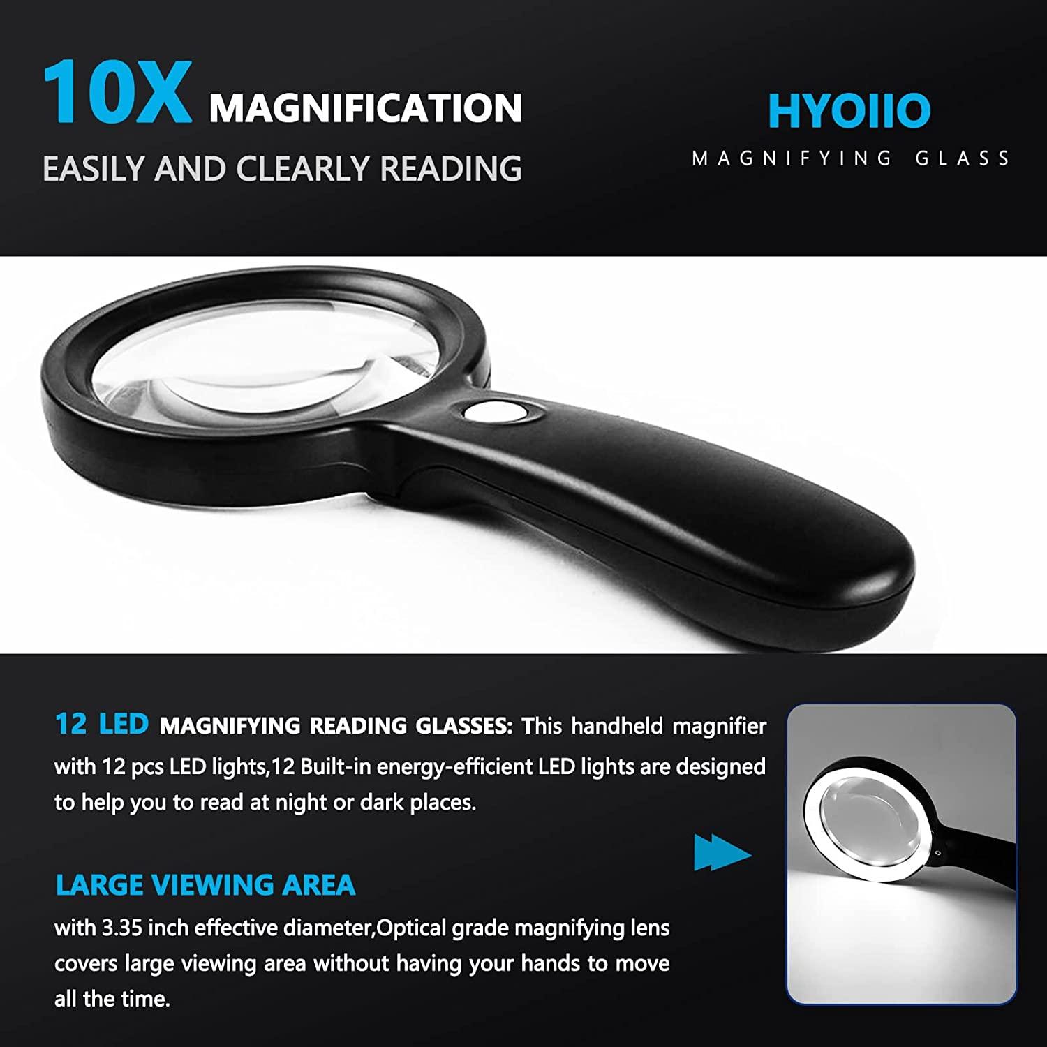 HYOIIO 10x Magnifying Glass with Light Lighted Magnifying Glass 10X ...