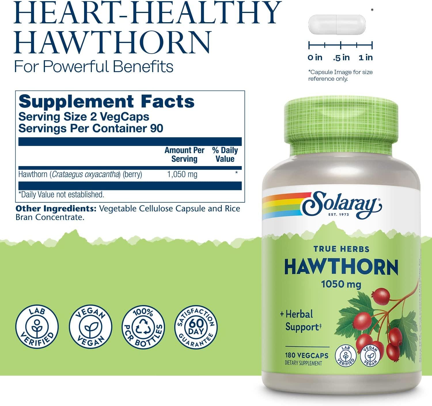 Solaray Hawthorn Berry 1050mg | Cardiovascular Support | Non-GMO Vegan ...